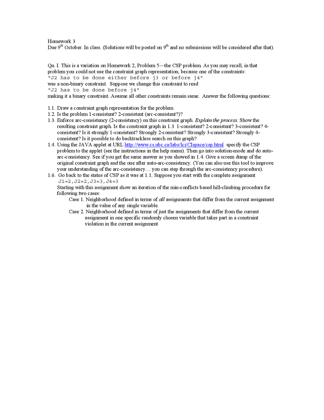 Homework 3 Problems Introduction Artificial Intelligence Cse 471