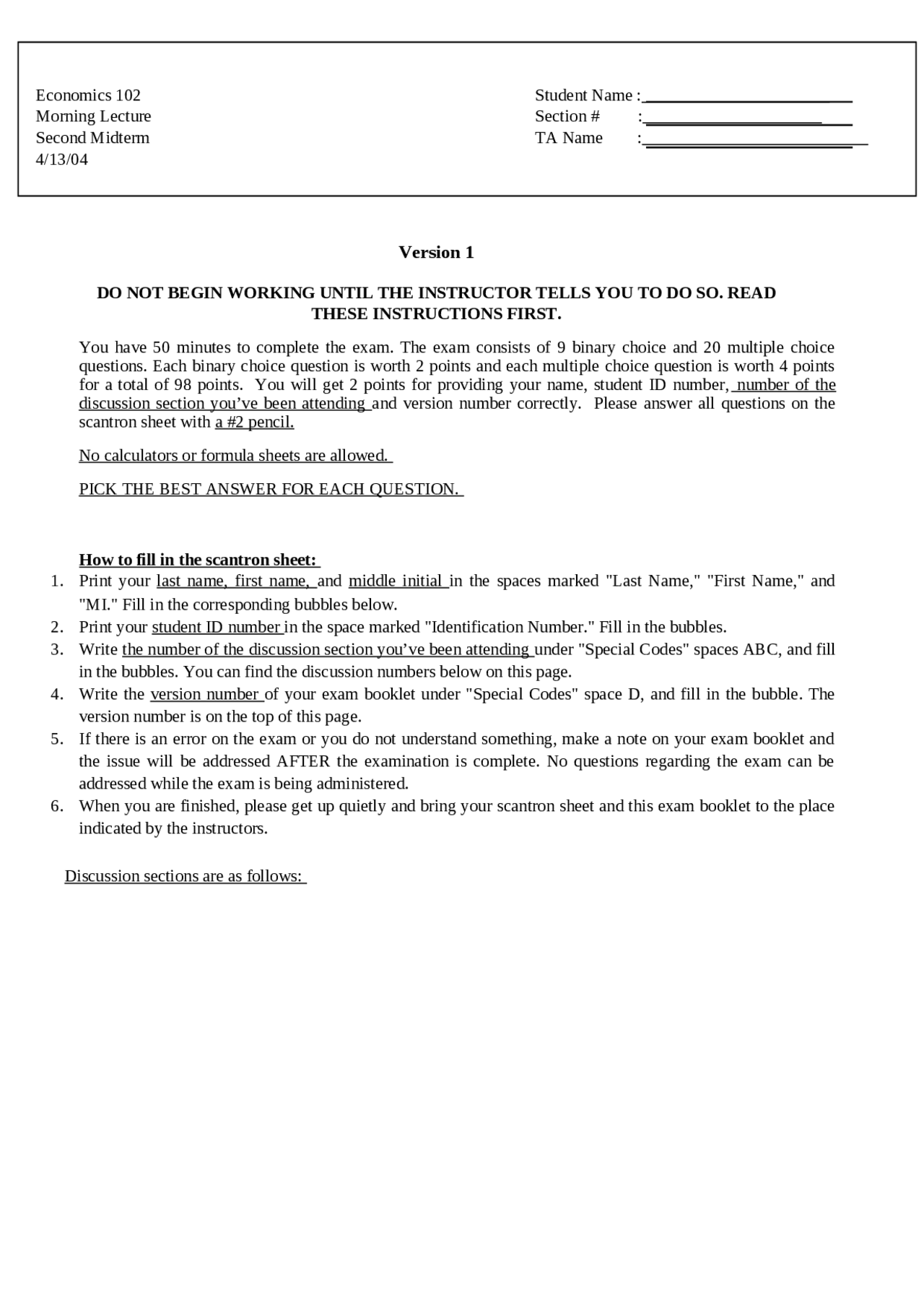 Second Midterm Exam Mcqs Principles Of Macroeconomics Econ 102
