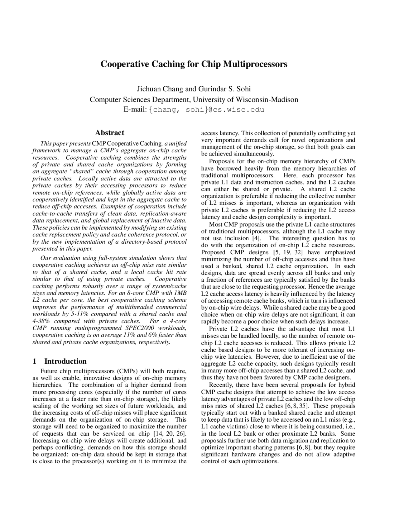 Cooperative Caching For Chip Multiprocessors Cisc 879 Docsity