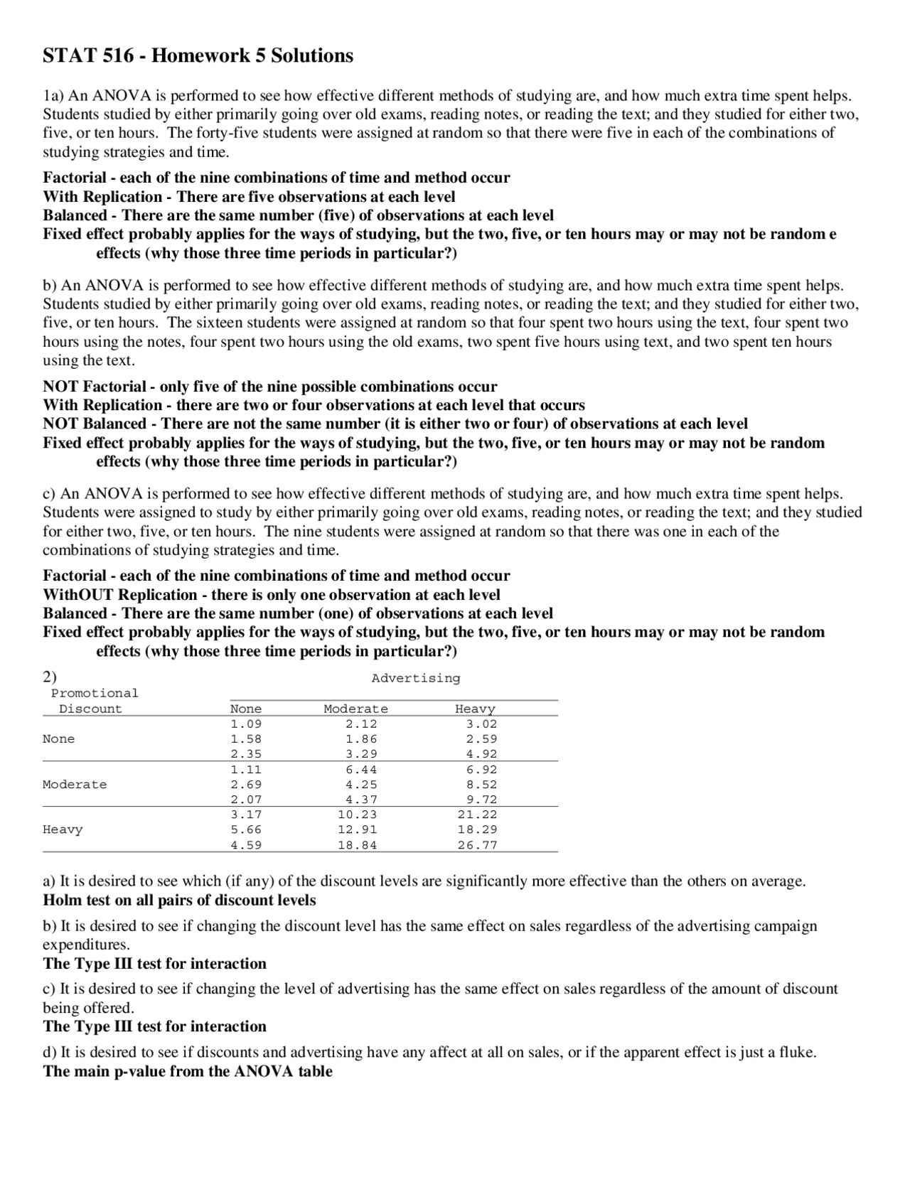 3 Solved Problems On Statistics Assignment 5 Stat 516 Docsity