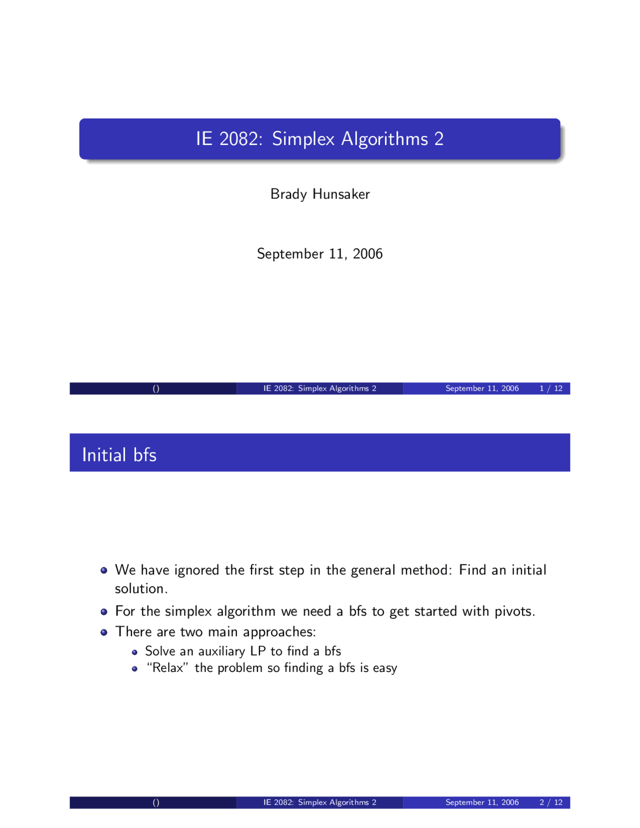 Simplex Algorithms 2 Lecture Notes Ie 2082 Docsity