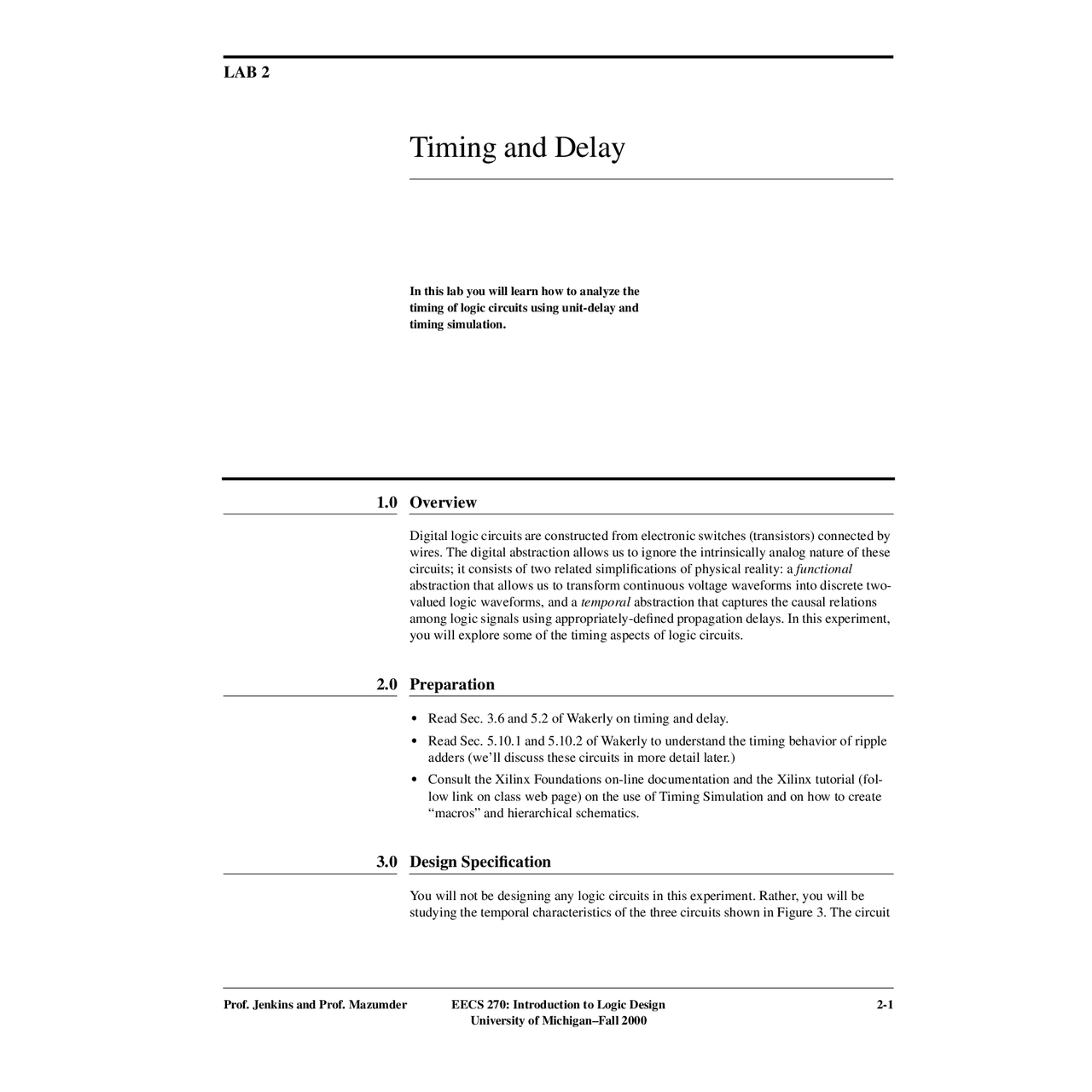 An Introduction To Logic Design Specification In Timing And Delay