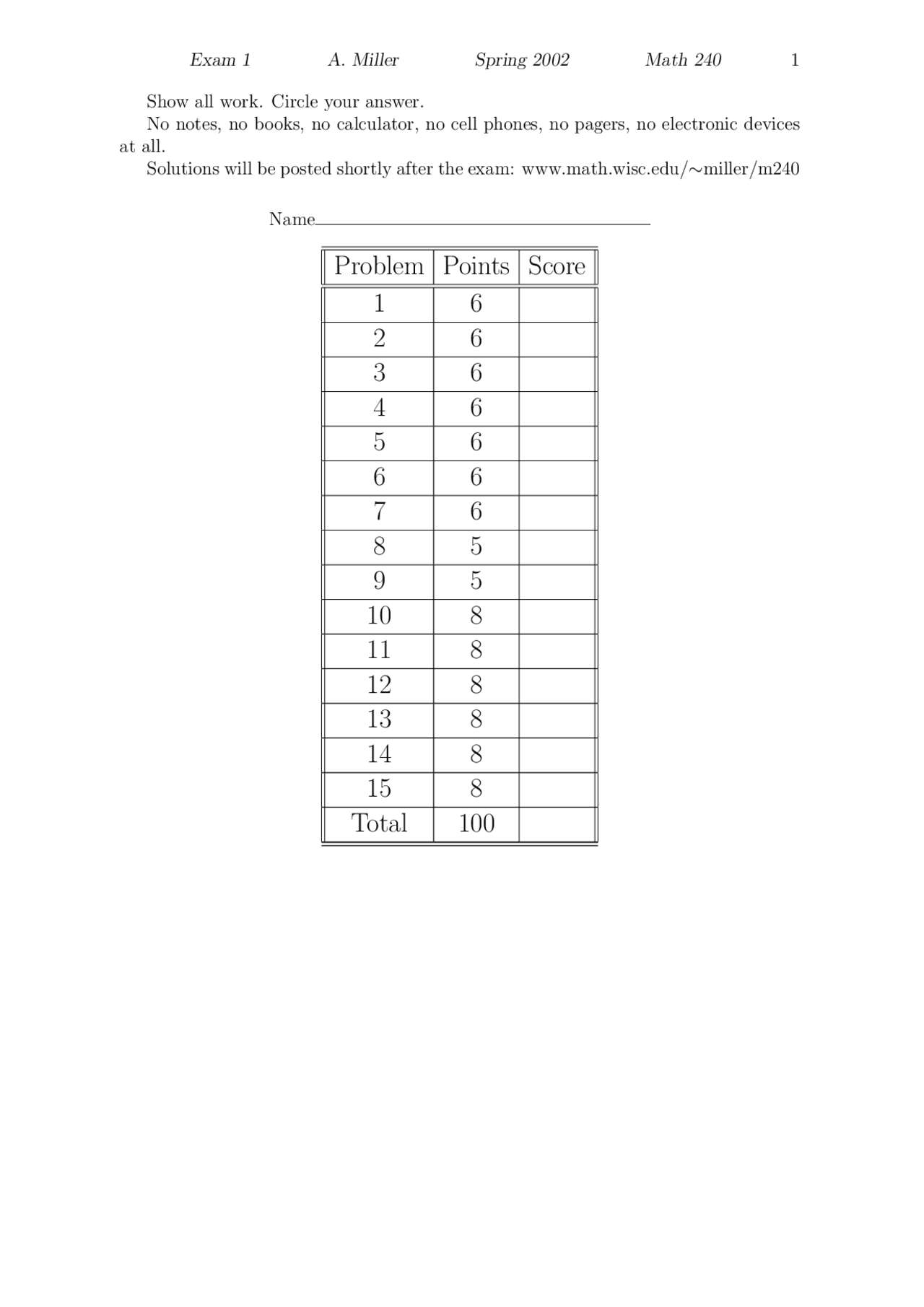 15 Practice Problems for Exam 1 - Introduction to Discrete Mathematics ...