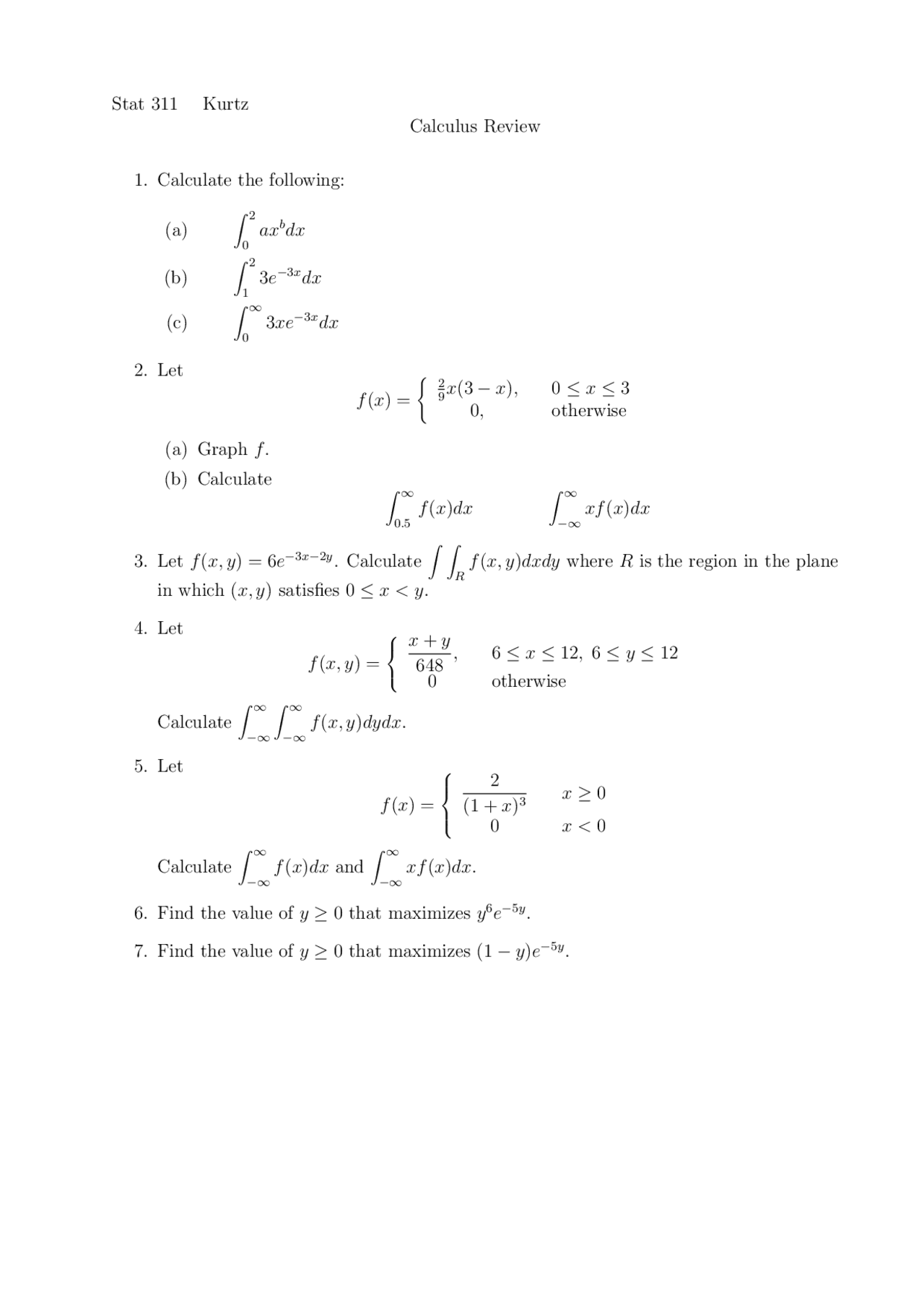 7 Solved Questions On Functions Review Sheet Stat 311 Docsity