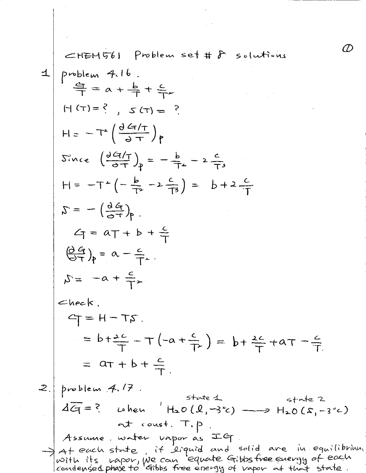 Physical Chemistry - Solutions for Problem Set 8 | CHEM 561 - Docsity