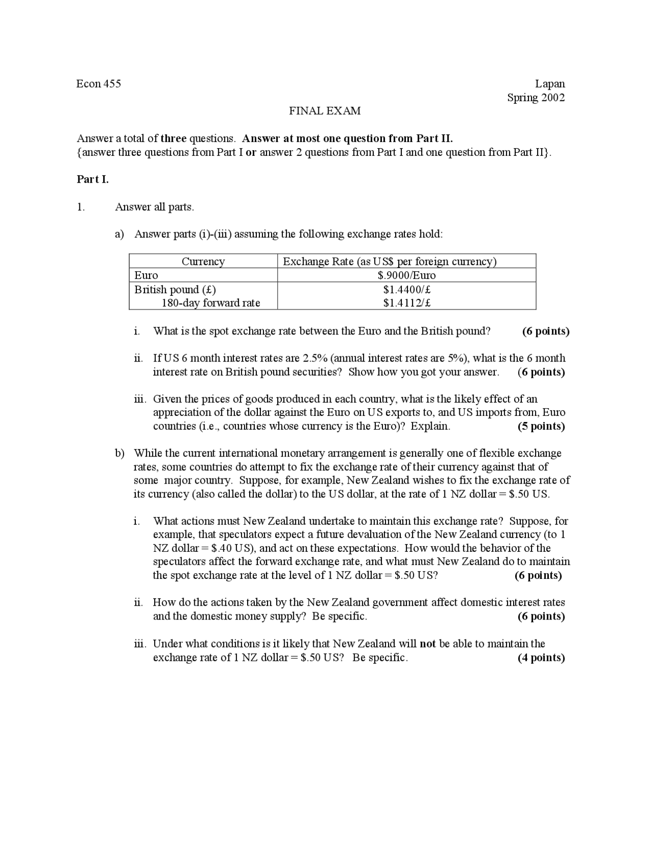 7 Problems on Final Exam - International Trade | ECON 455 - Docsity