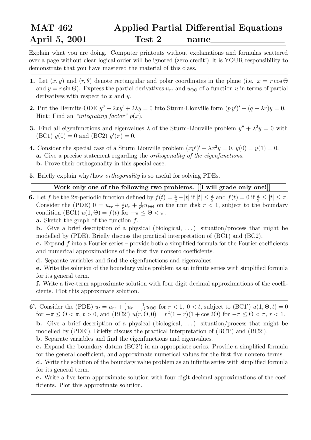 Test Ii Questions Applied Partial Differential Equations Mat 462