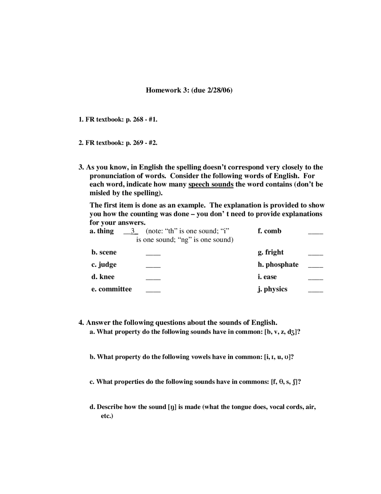 Homework 3 Questions Introduction To Linguistics I Ling 101 Docsity