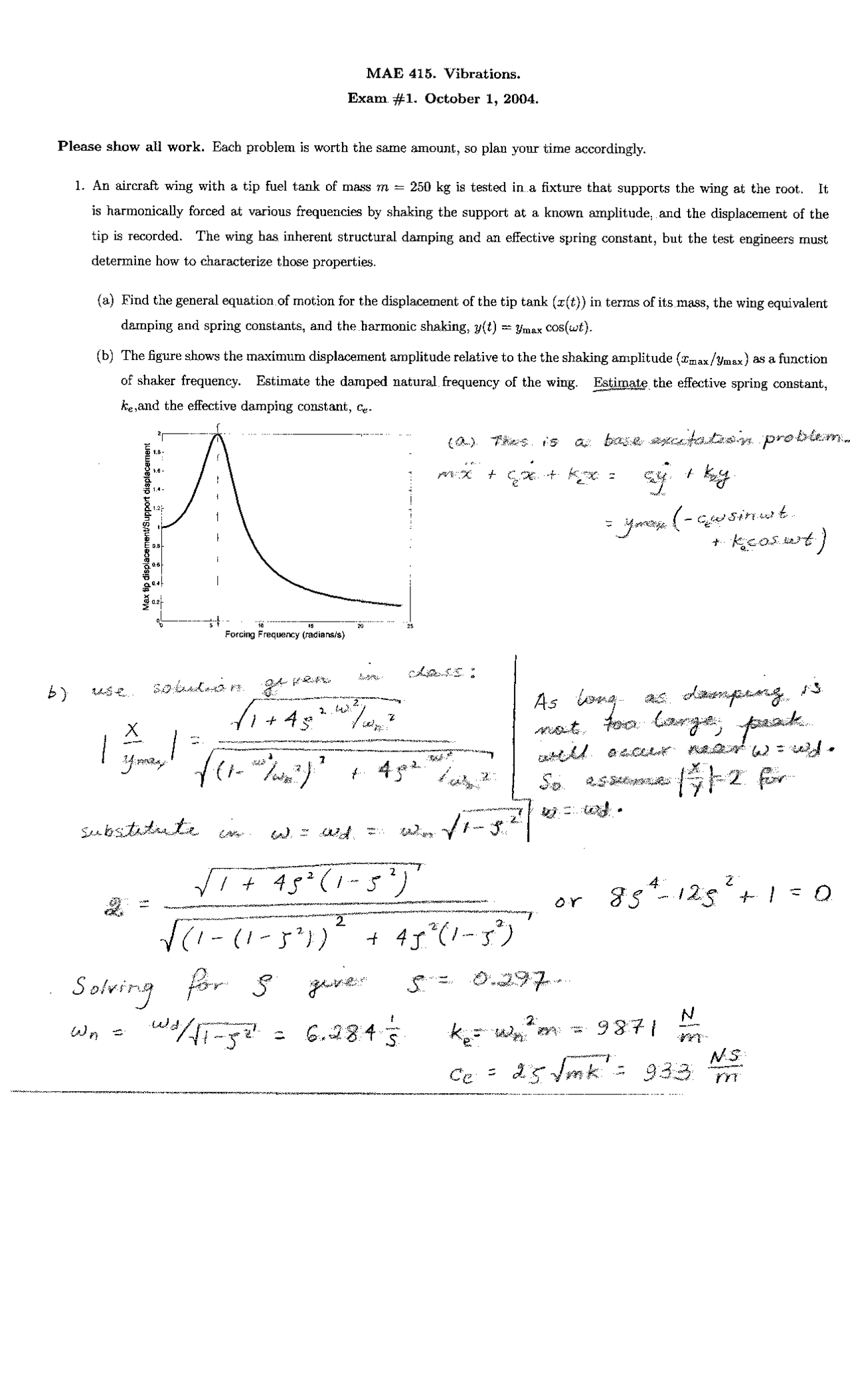 Examination 1 Practice Problems On Vibration Analysis Mae 415 Docsity