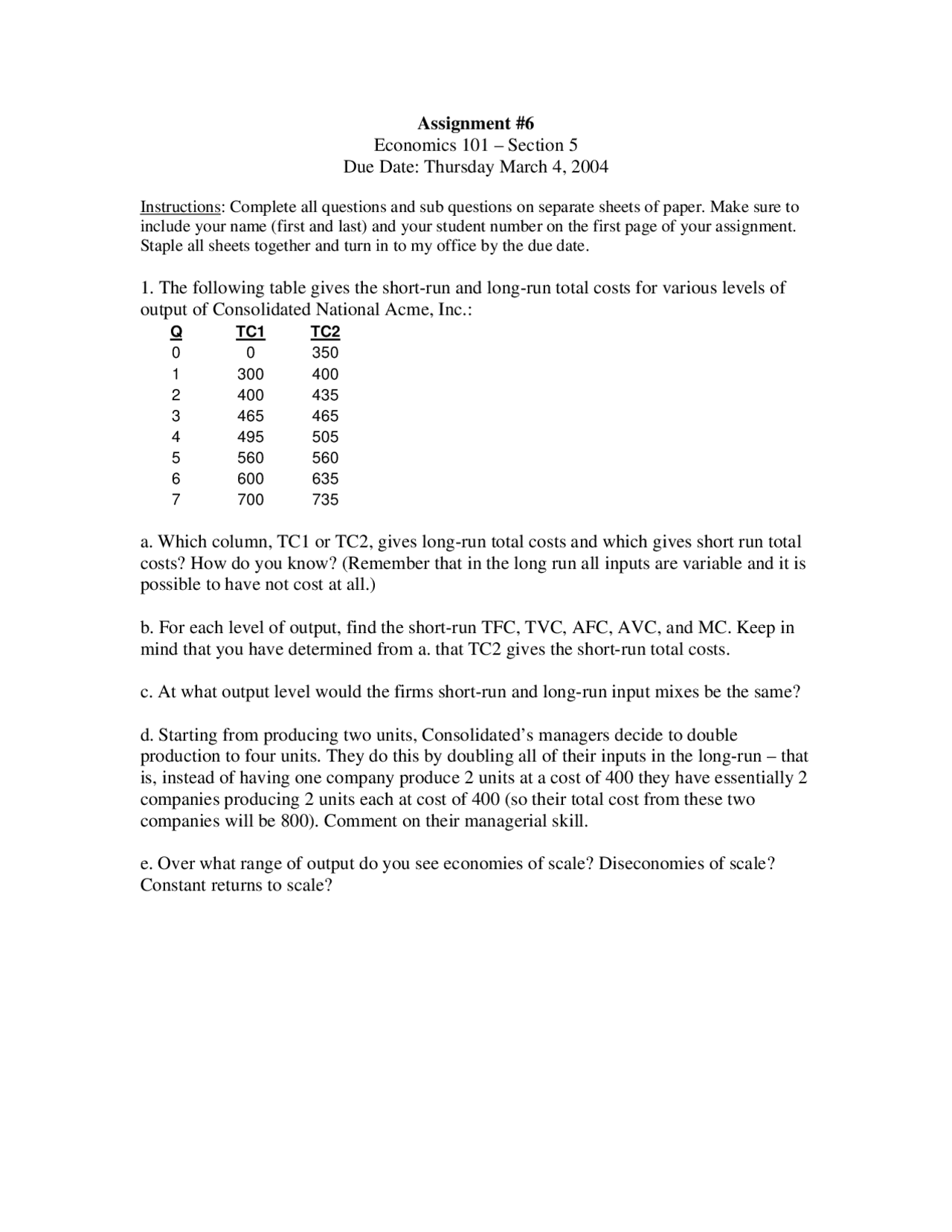 Assignment 6 Principles Of Microeconomics Econ 101 Docsity