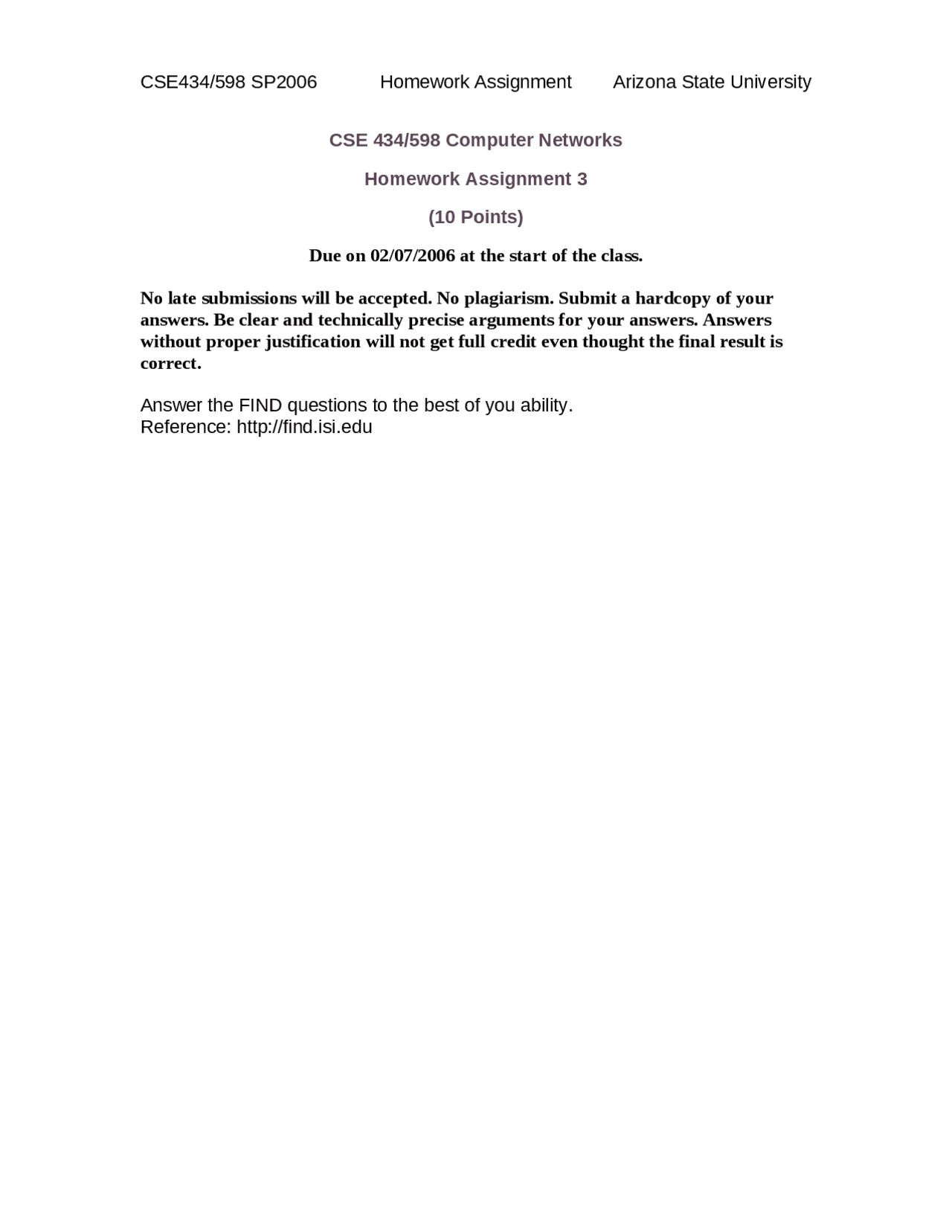 Homework 3 Computer Networks Spring 2006 Cse 434 Docsity