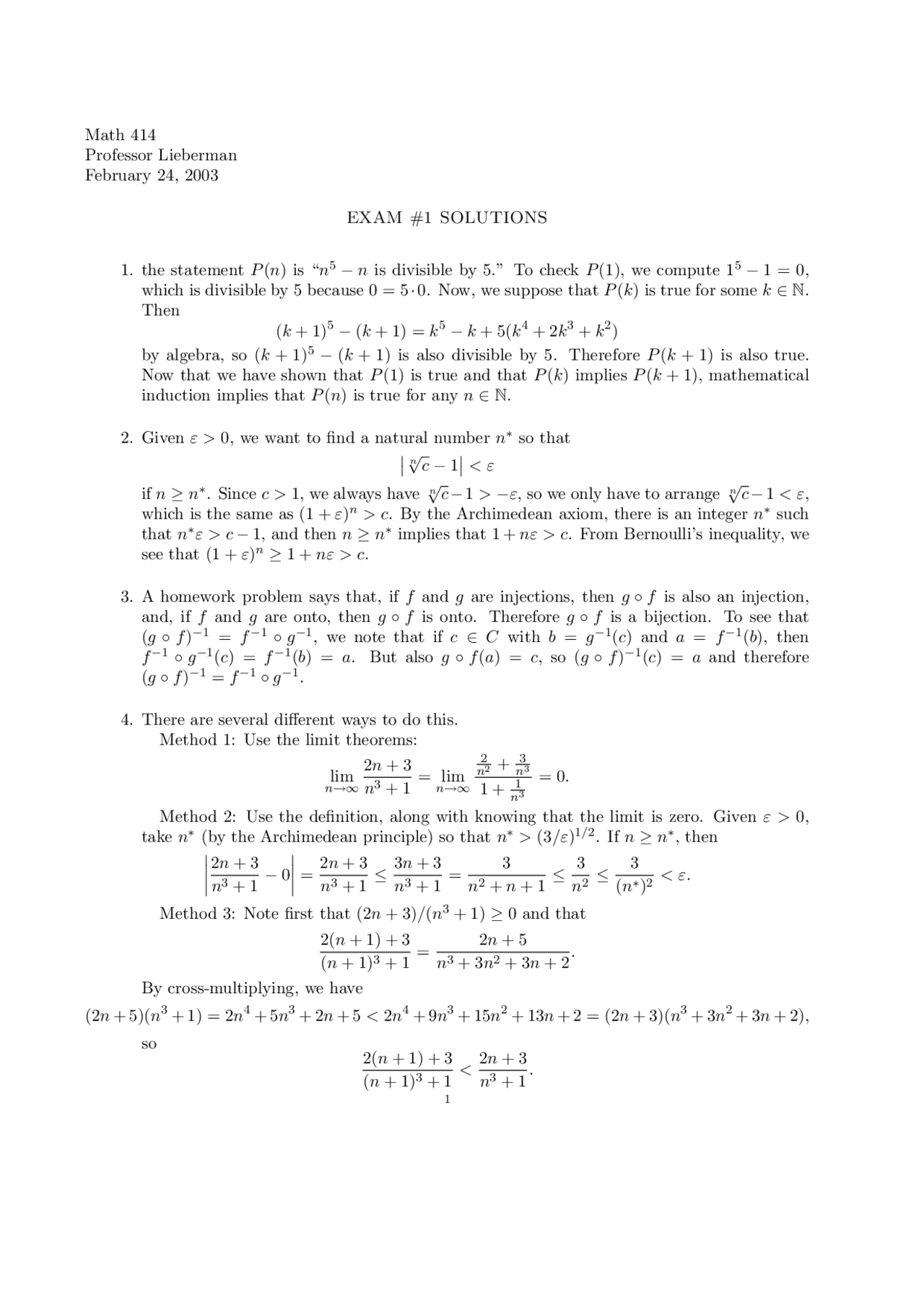 Midterm Exam Solutions Electricity And Magnetism I Math 414 Docsity