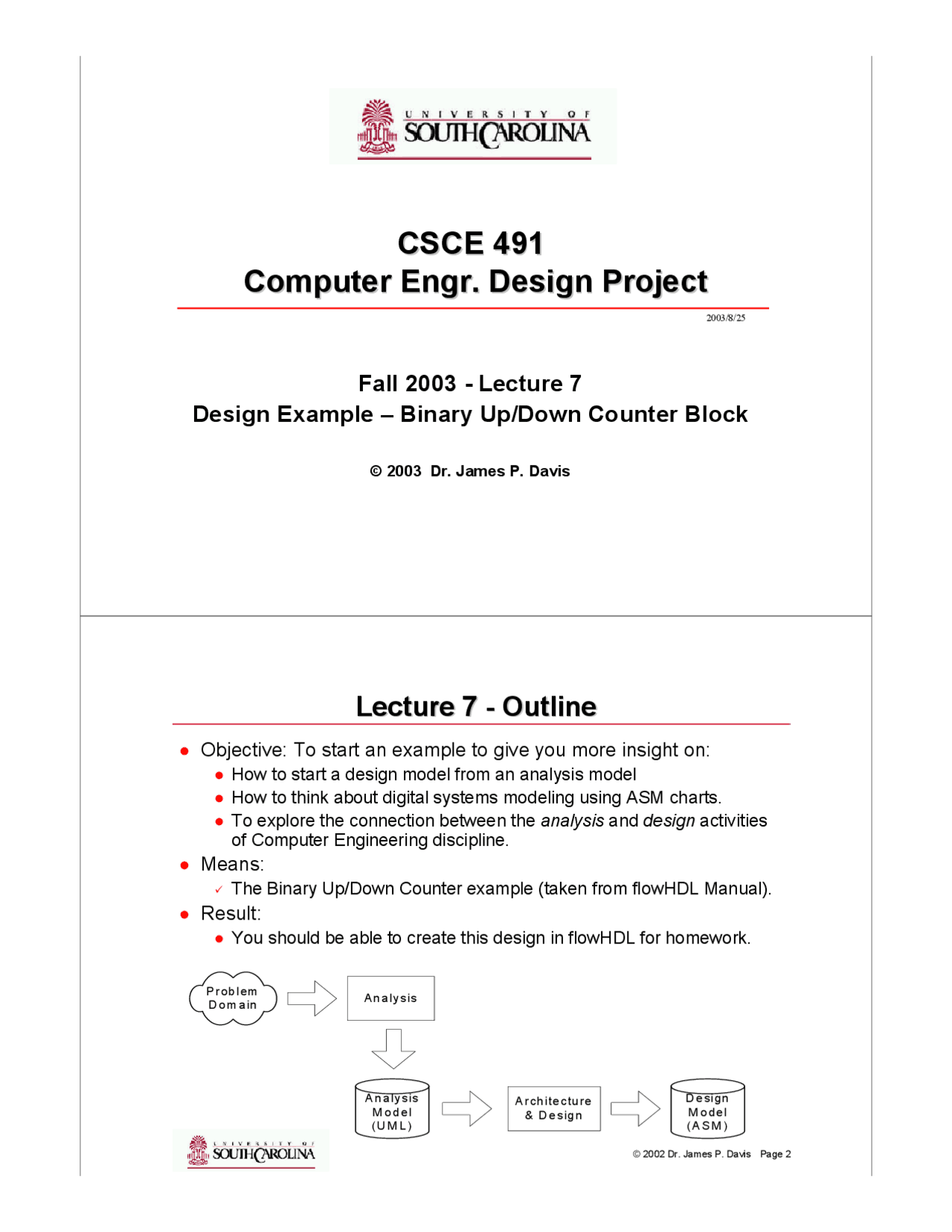 Design Example Binary Updown Counter Block Slides Csce 491 Docsity 8255