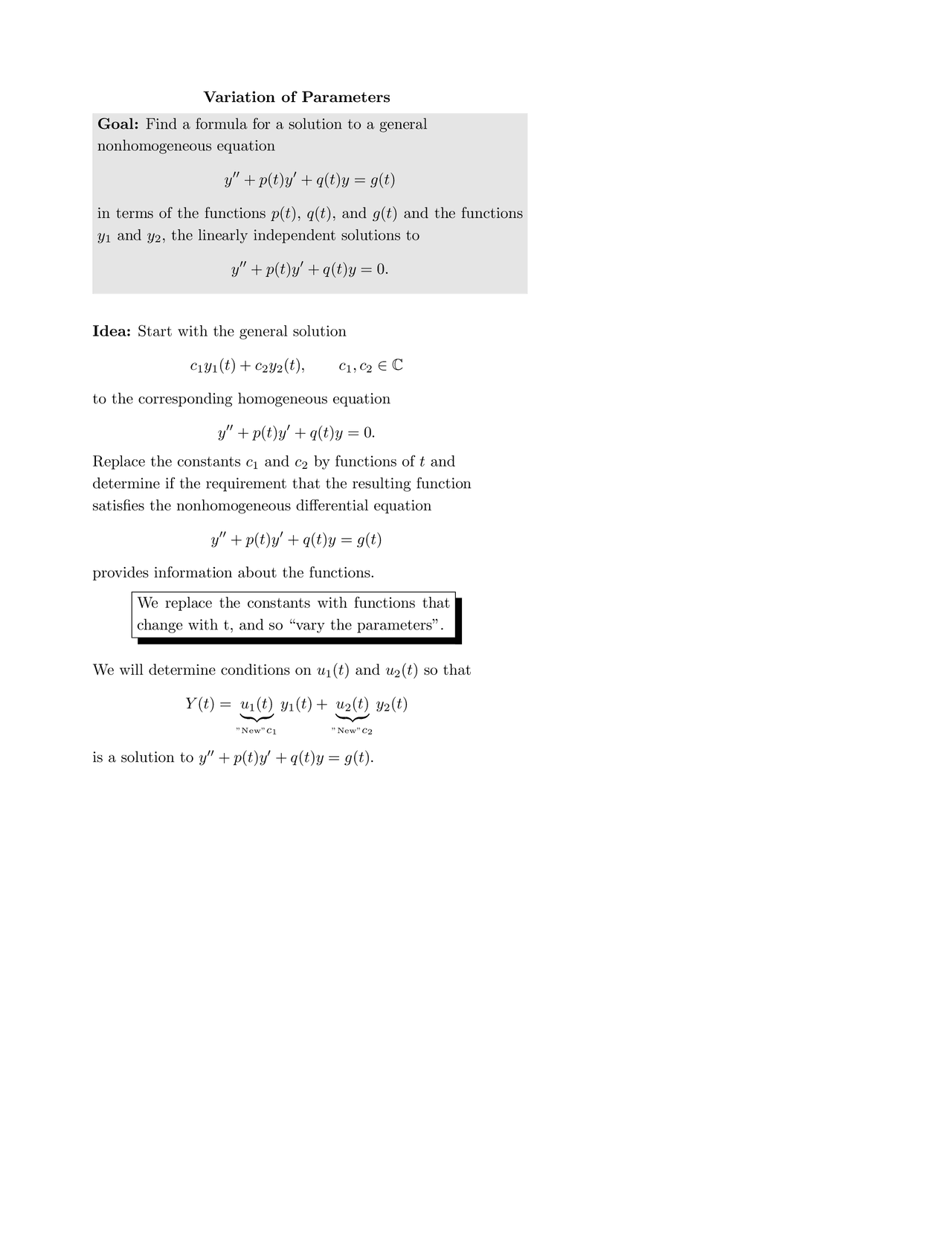 Variation of Parameters - Differential Equations and Transforms | MATH 267 - Docsity