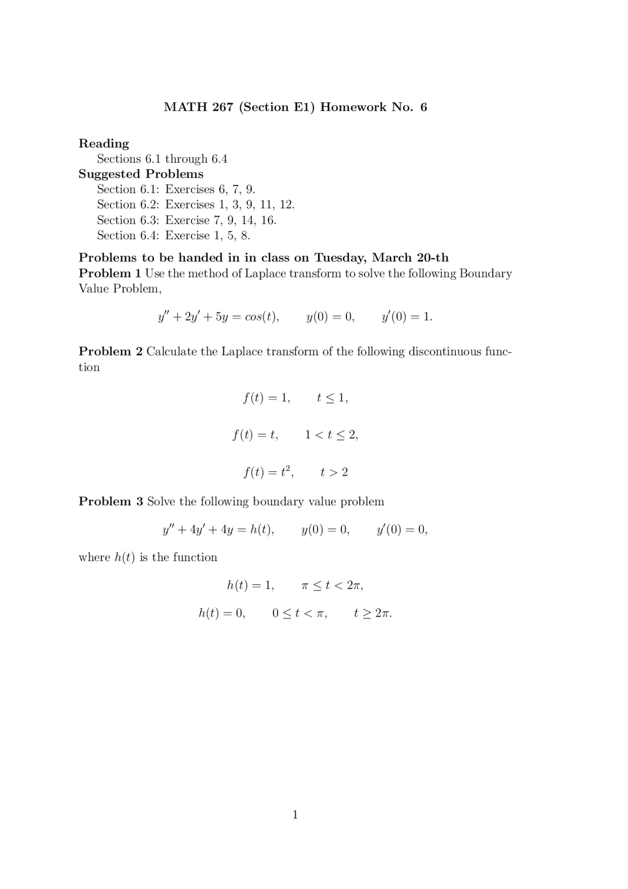 Differential Equation And Transforms Homework Six Questions Math