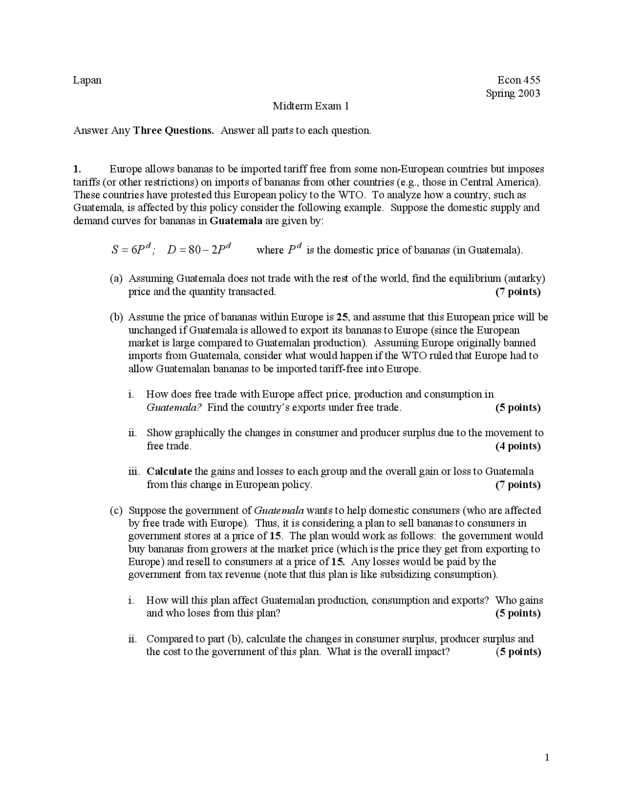 5 Solved Questions on Spectral Specific Model - Midterm Exam 1 | ECON 455 - Docsity