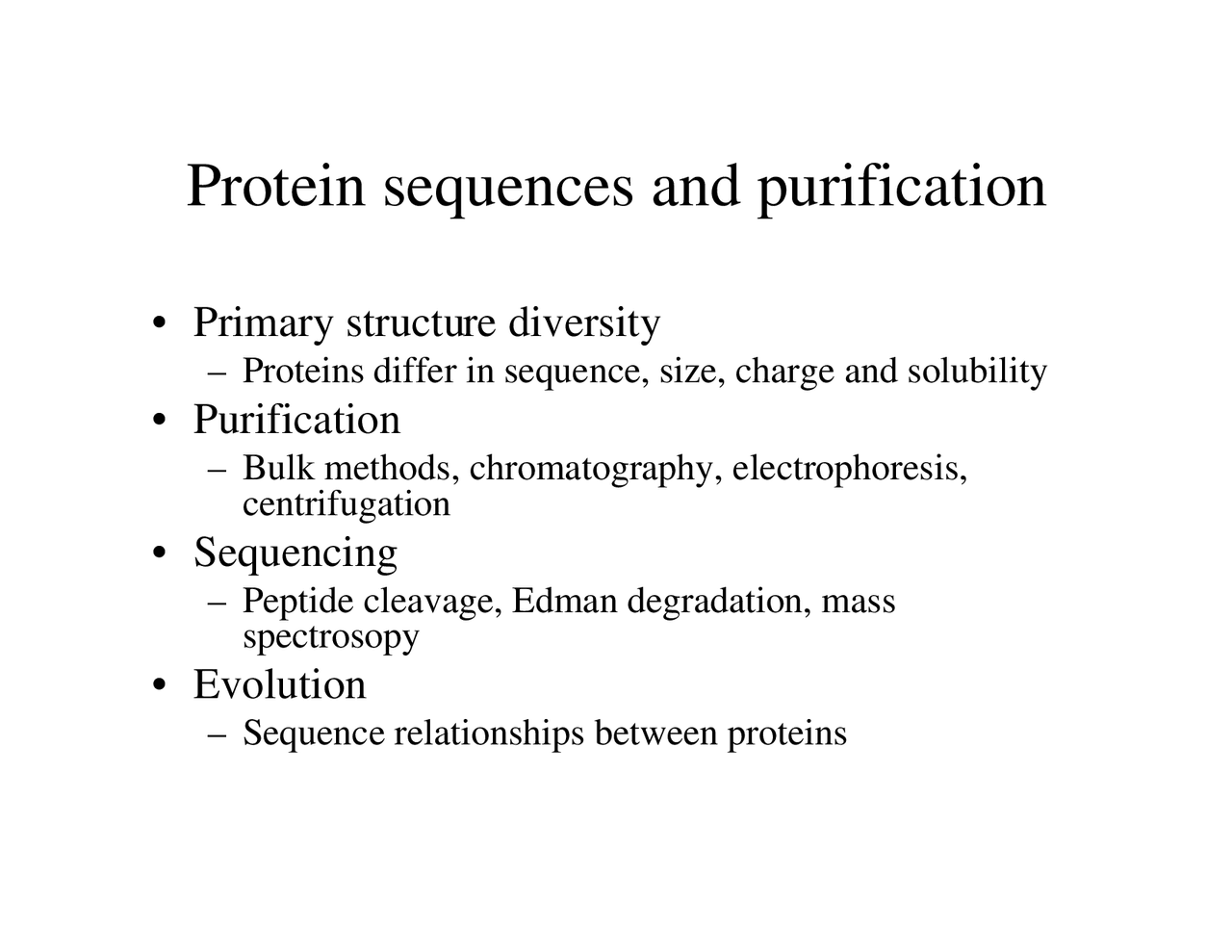 Protein Sequences And Purification Lecture Slides Chem 471 Docsity