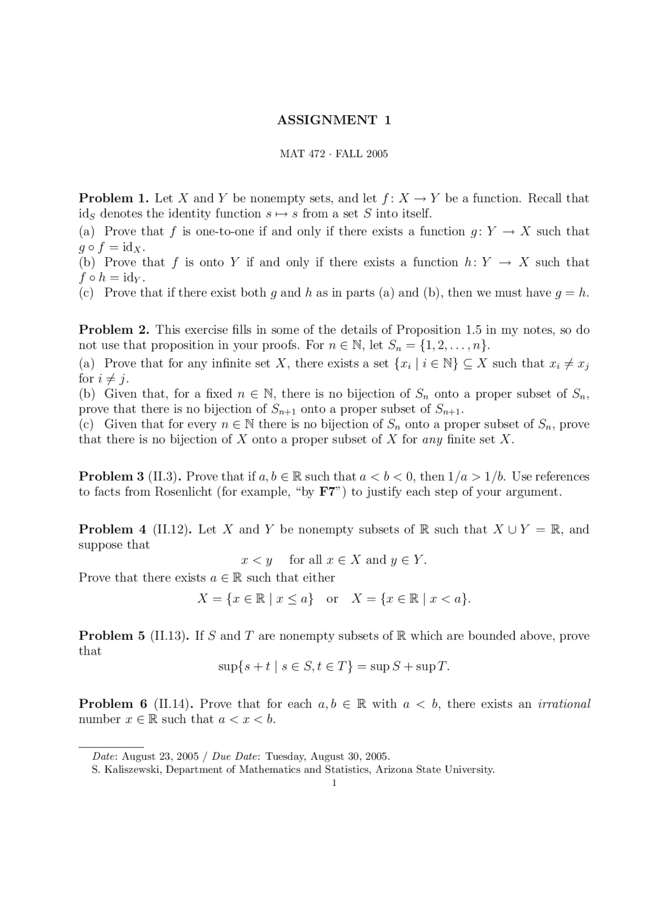 Intermediate Real Analysis I Assignment Problems Mat 472 Docsity