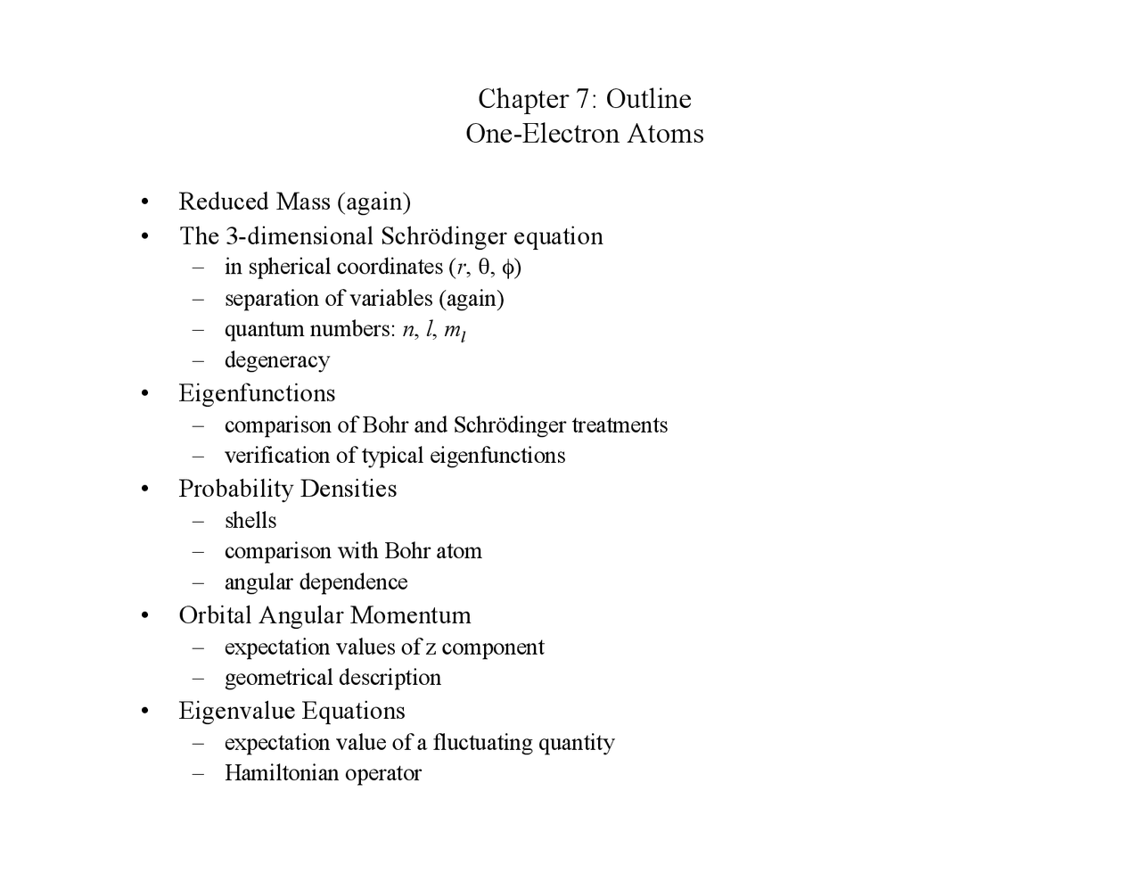 One Electron Atoms Lecture Outline Phys 321 Docsity