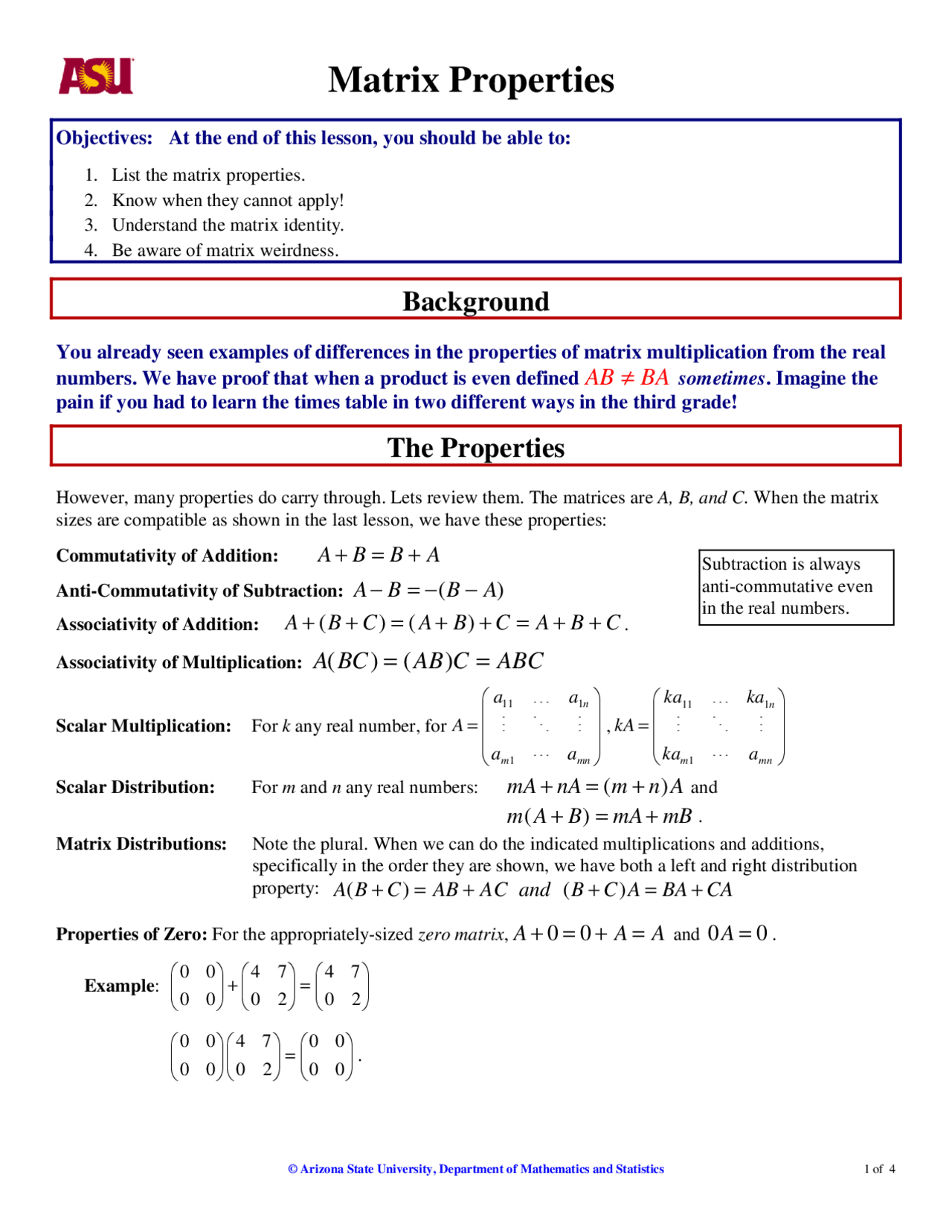 Matrix Properties - Review Notes | MAT 211 - Docsity