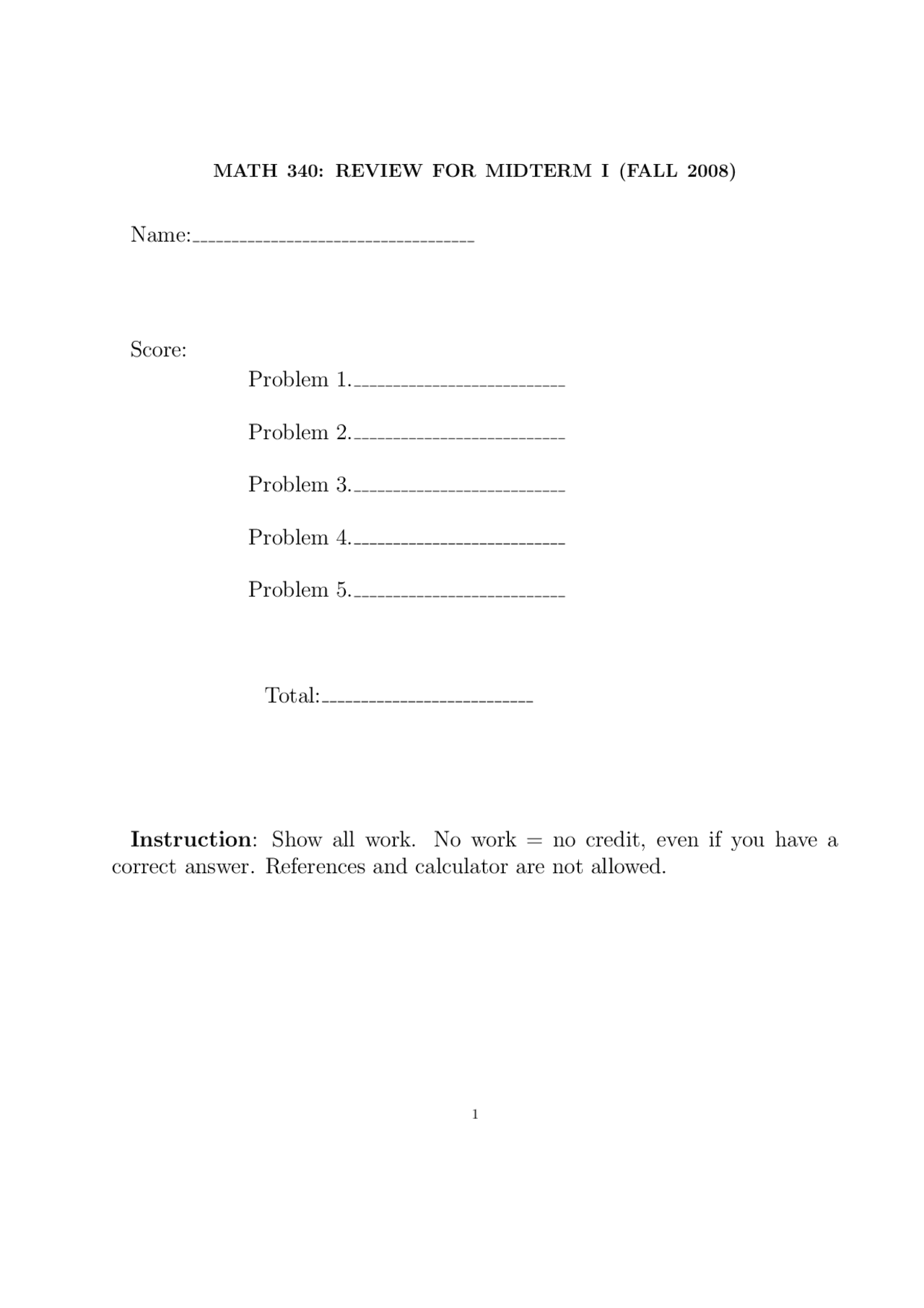 5 Problems In Midterm Exam 1 Elementary Matrix And Linear Algebra