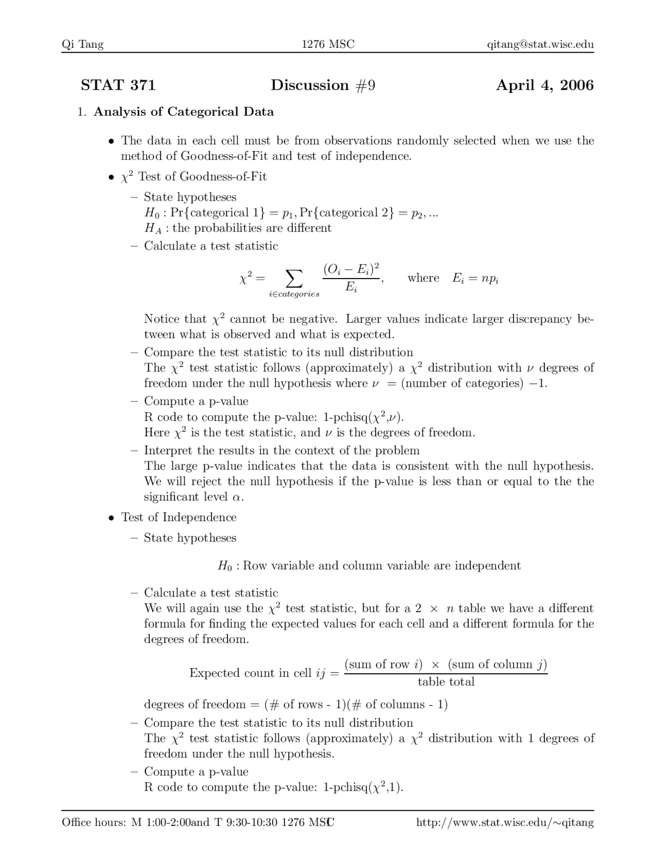 Analysis Of Categorical Data Introduction To Statistical Methods