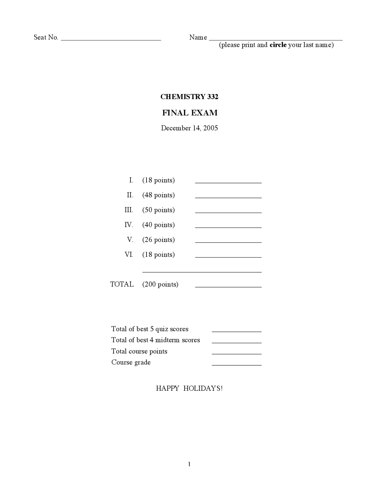 Organic Chemistry II - Final Exam Practice | CHEM 332 - Docsity