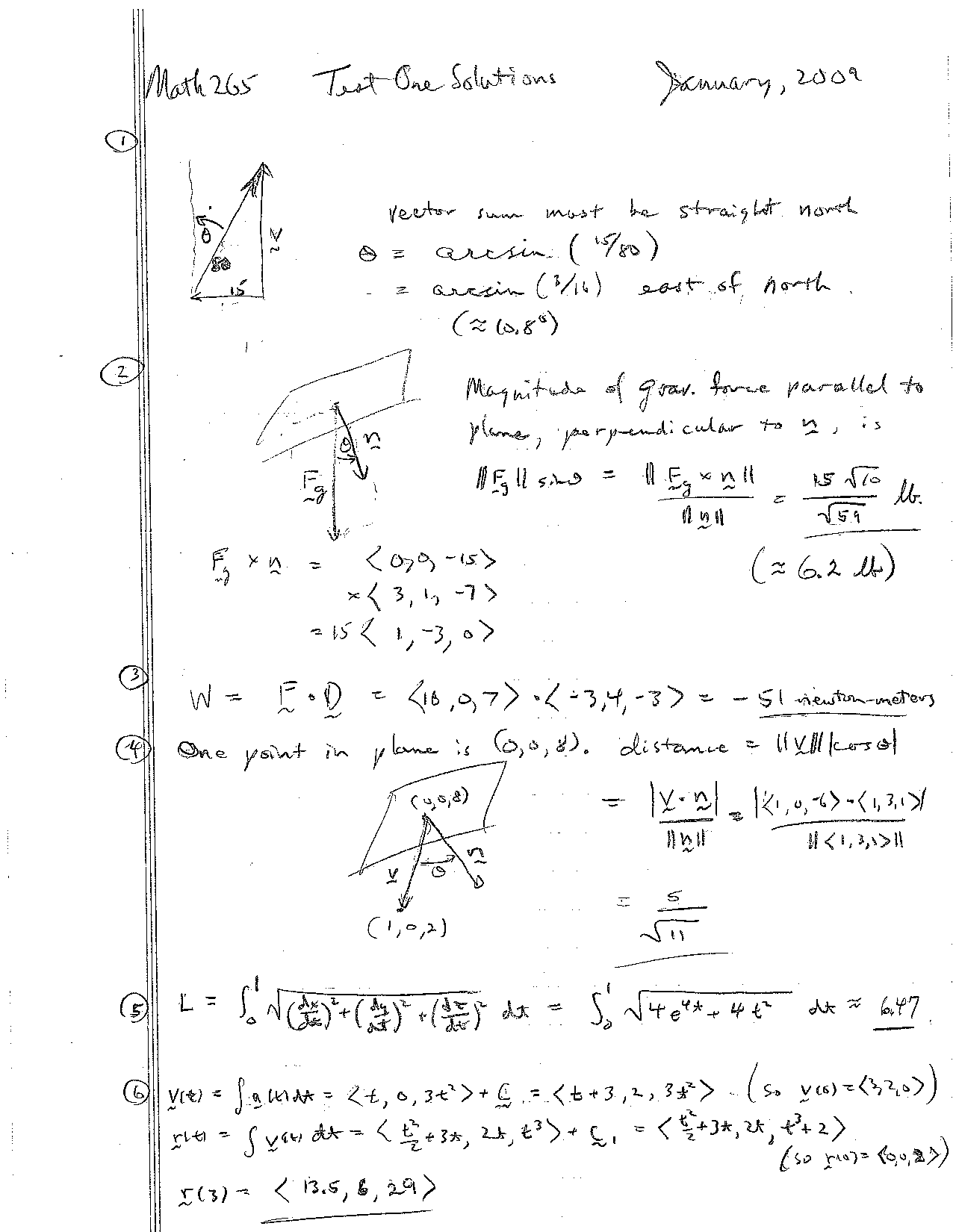 Solutions of Exam 1 on Calculus III | MATH 265 - Docsity