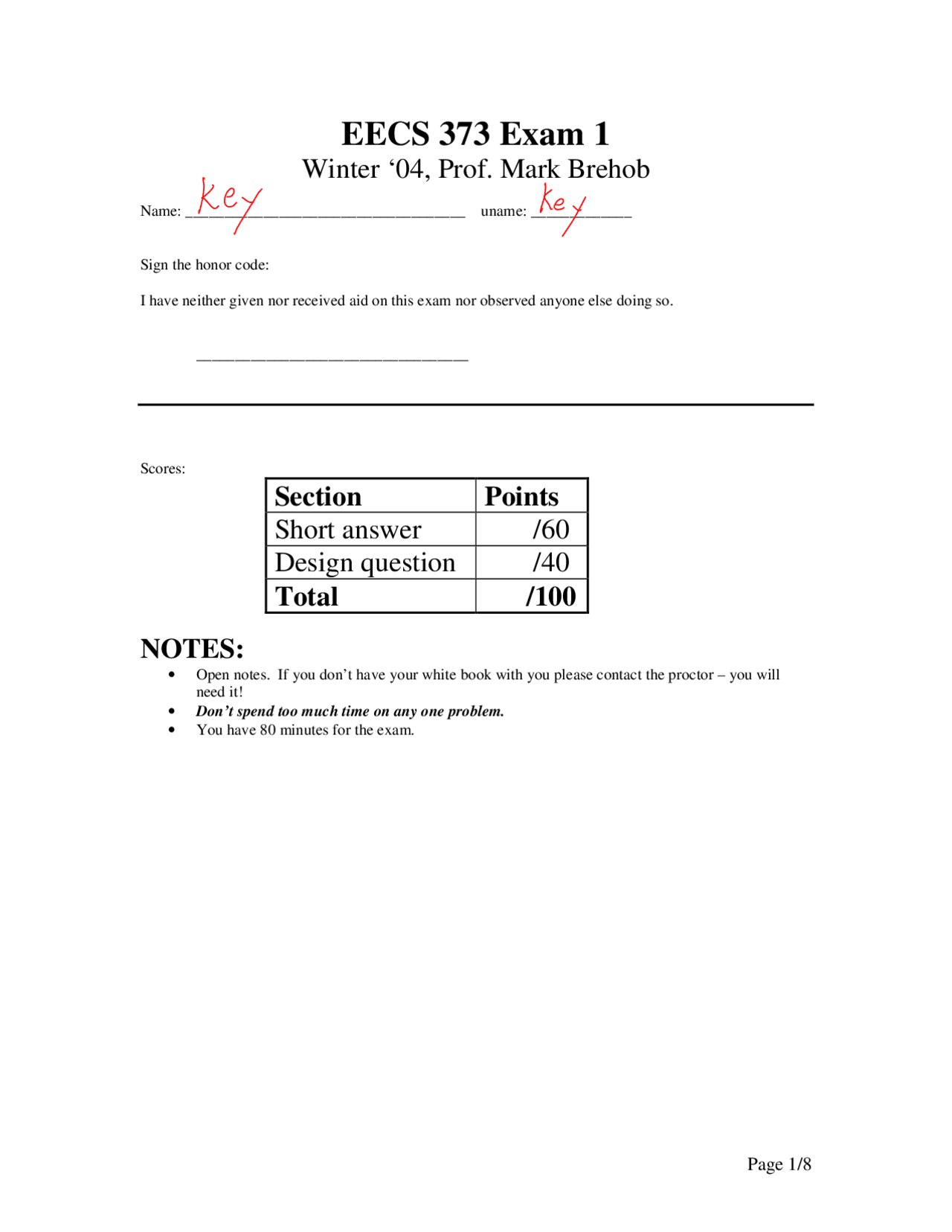 Practice Exam 1 Solutions Descriptive Microprocessor System Eecs 373 Docsity