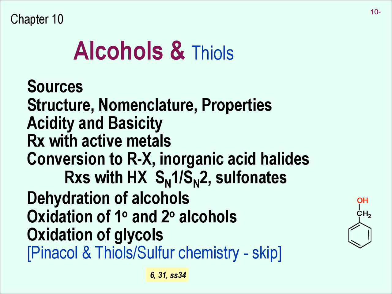 Alcohols and Thiols - Lecture Notes | CHEM 333 - Docsity