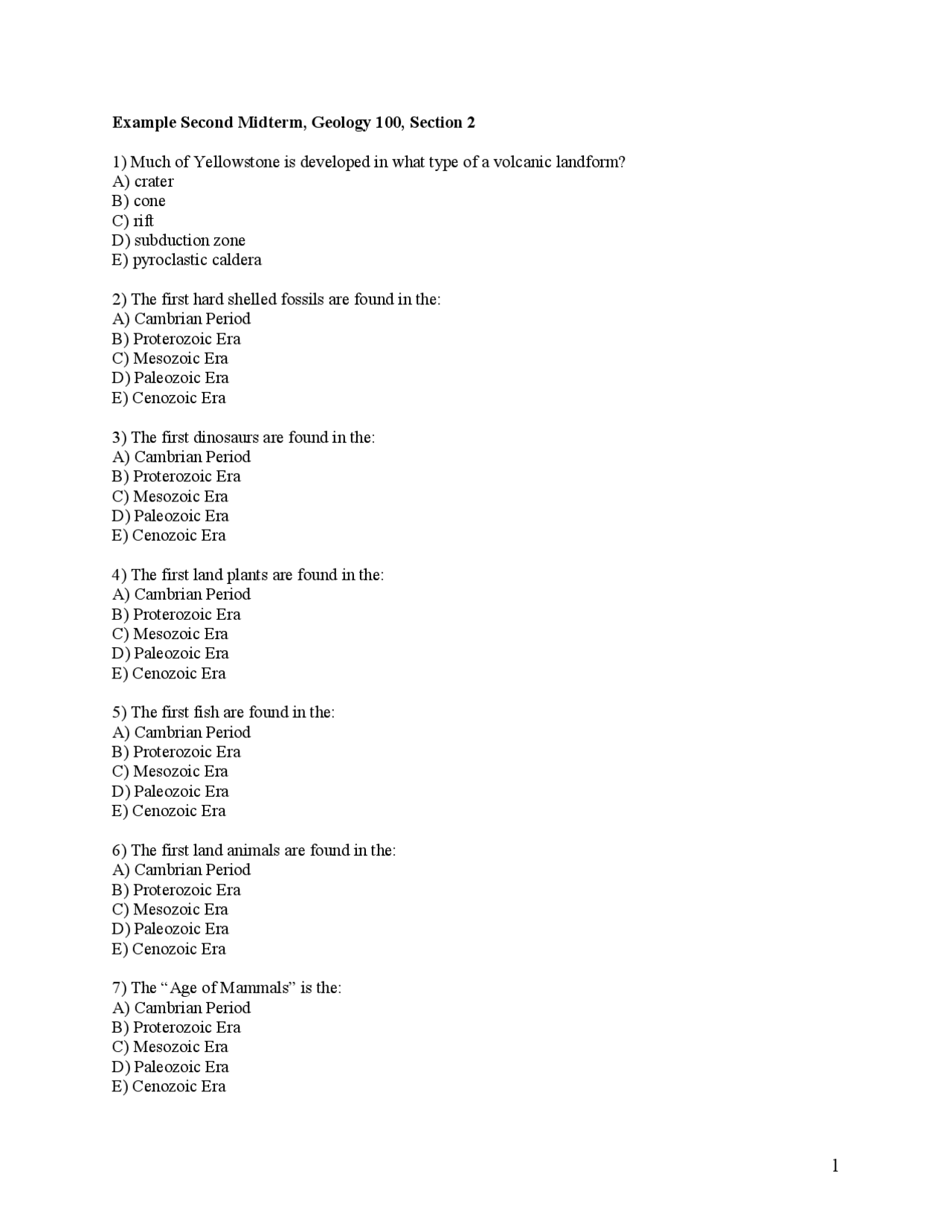 Example Second Midterm Exam General Geology Geosci 100 Docsity