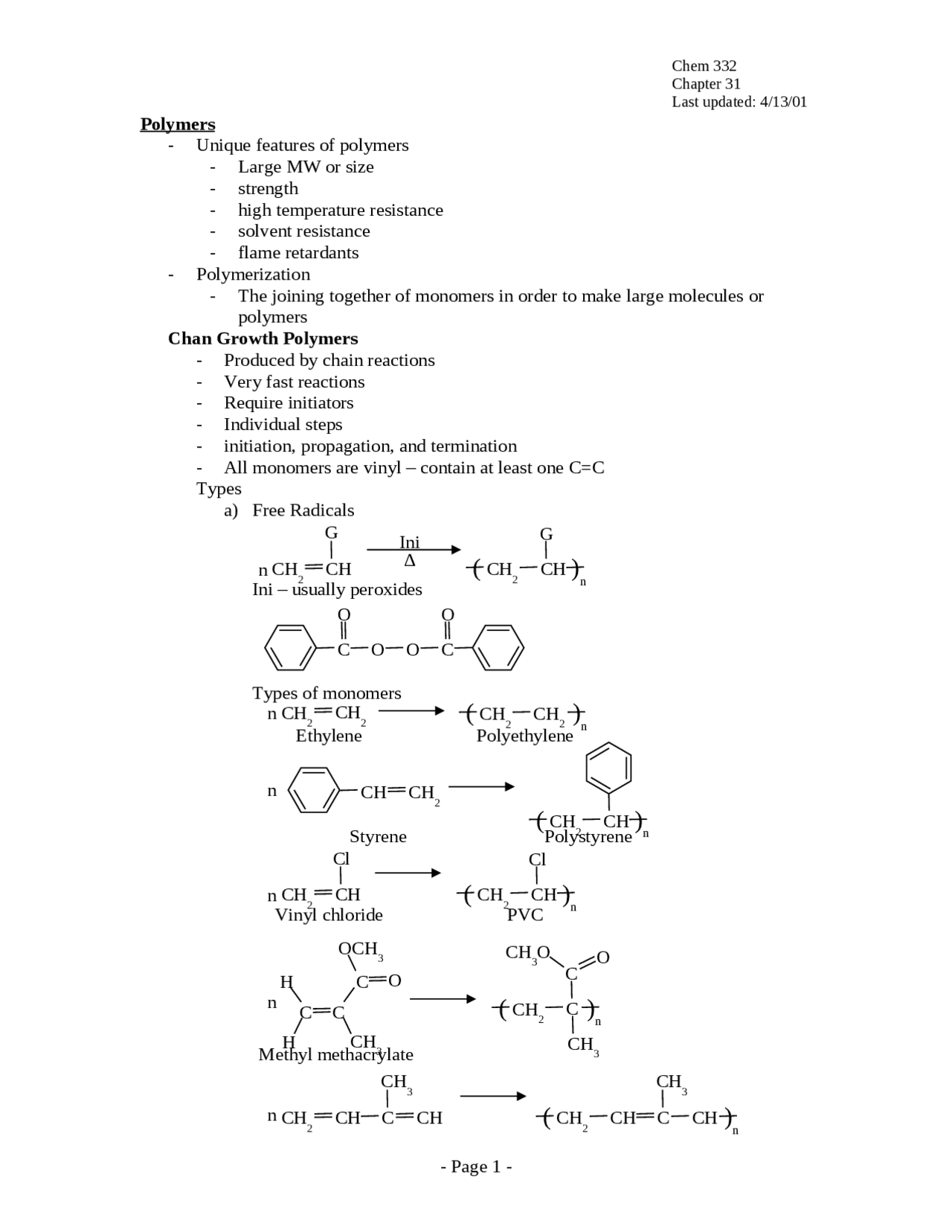 Polymers - Organic Chemistry II - Lecture Notes | CHEM 332 | Study ...