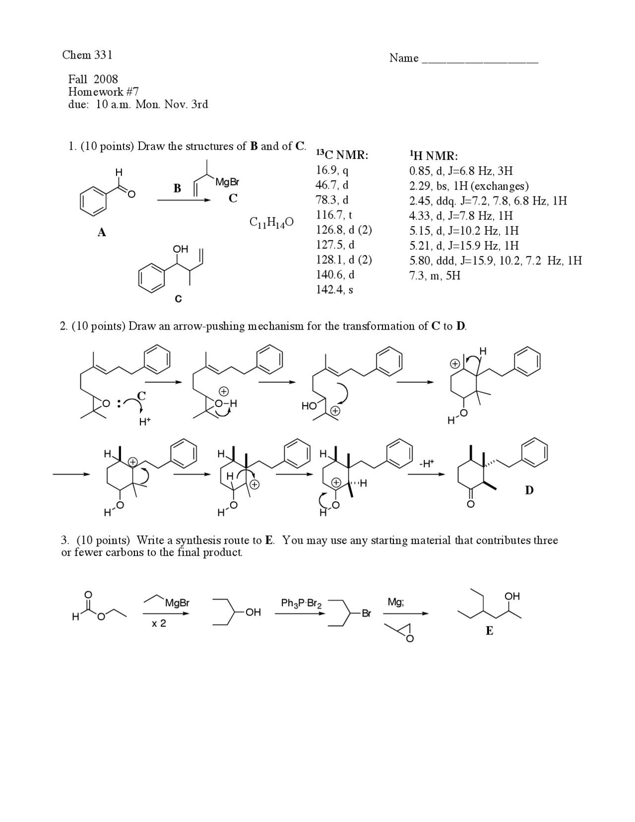 Assignment 7 Solved Organic Chemistry Chem 331 Docsity