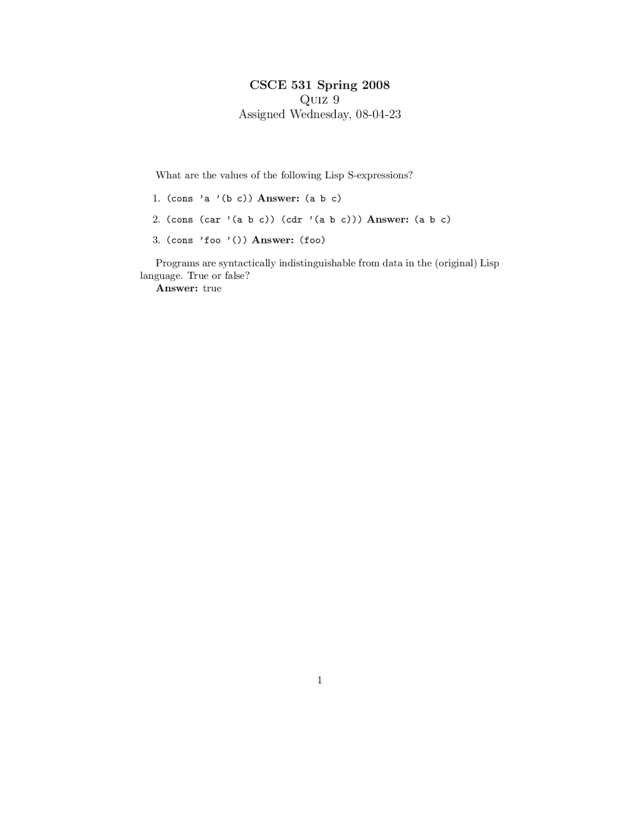 Quiz 9 Questions Compiler Construction Csce 531 Docsity