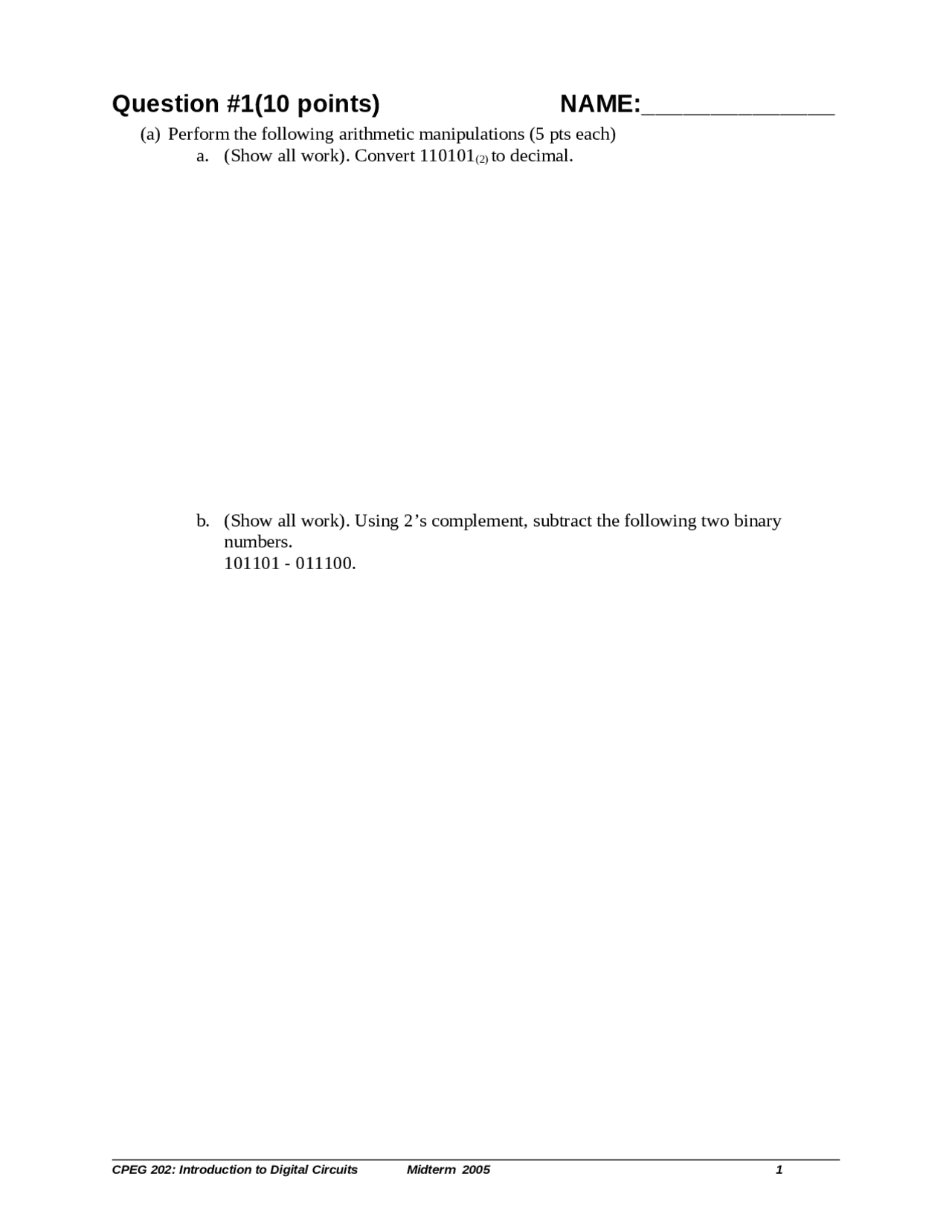 10 Questions of Microprocessor Systems - Midterm | CPEG 222 | Exams Microprocessors | Docsity