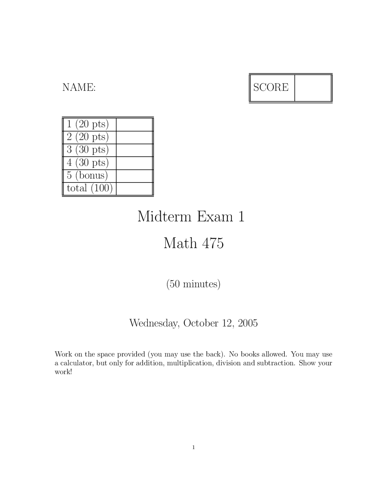 Midterm Exam 1 Questions Number Theory I Math 475 Docsity