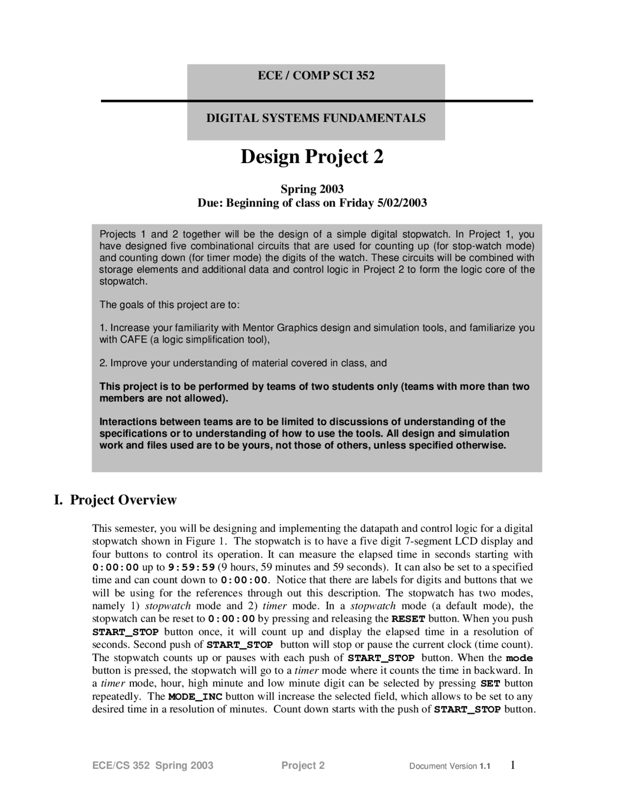 Design Project #2 - Digital System Fundamentals | COMP SCI 352 - Docsity