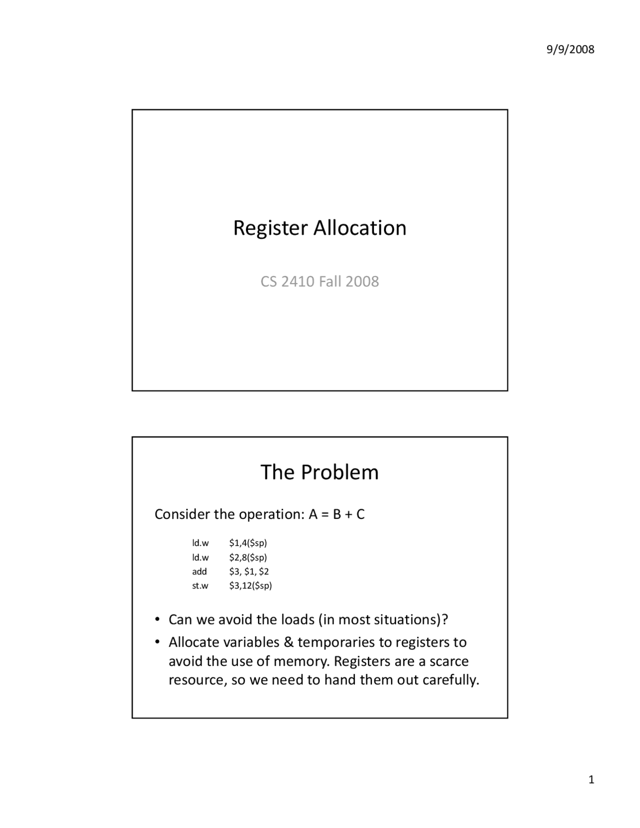 Register Allocation Lecture Slides Cs 2410 Docsity