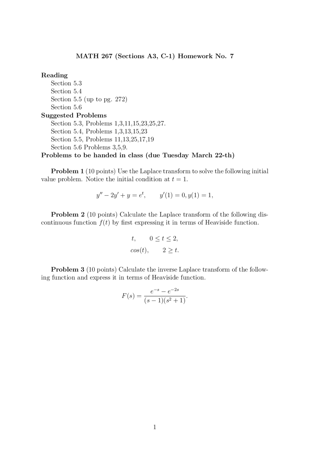 Assignment Questions For Differential Equation And Transforms Math