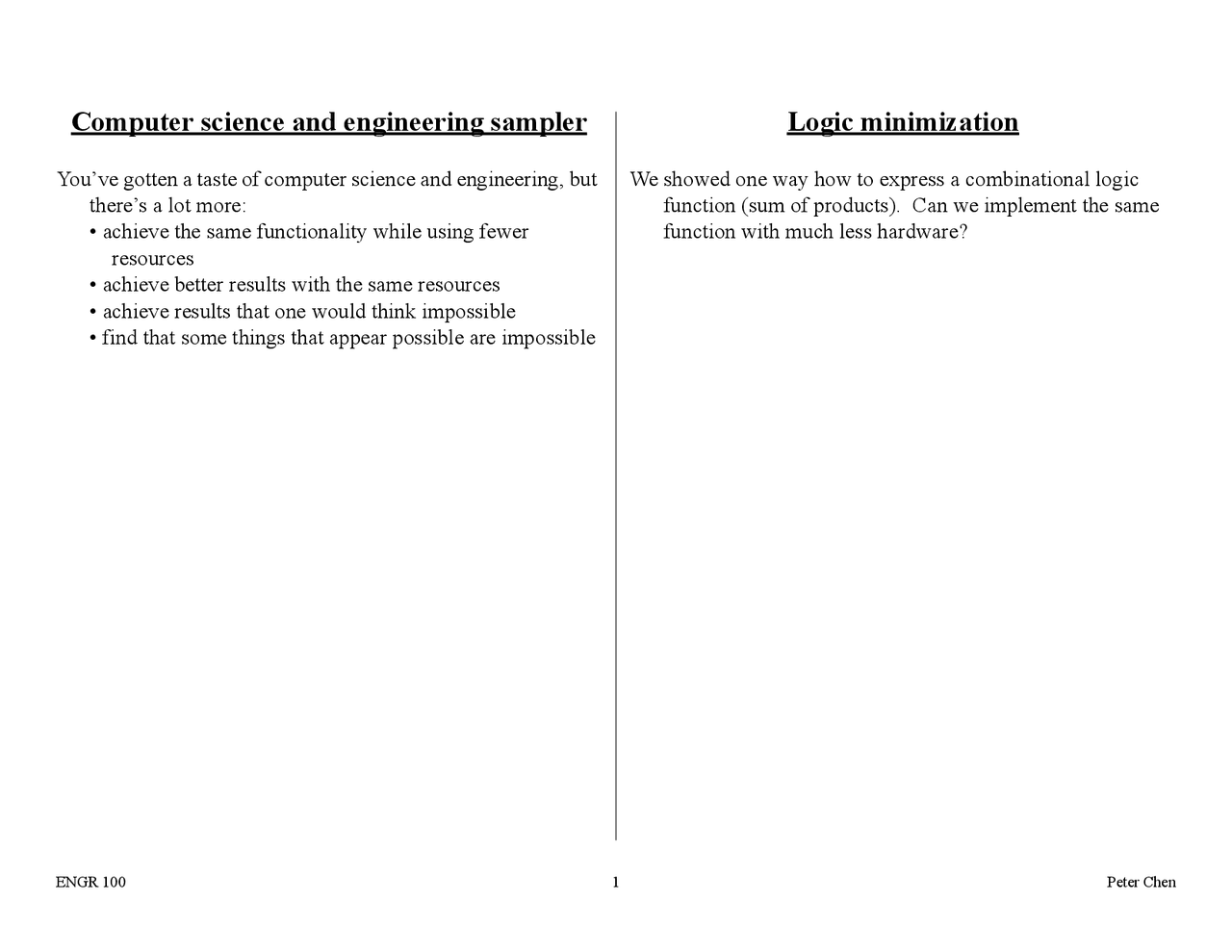 Computer Science And Engineering Sampler Introduction Engineering Engr 100 Docsity