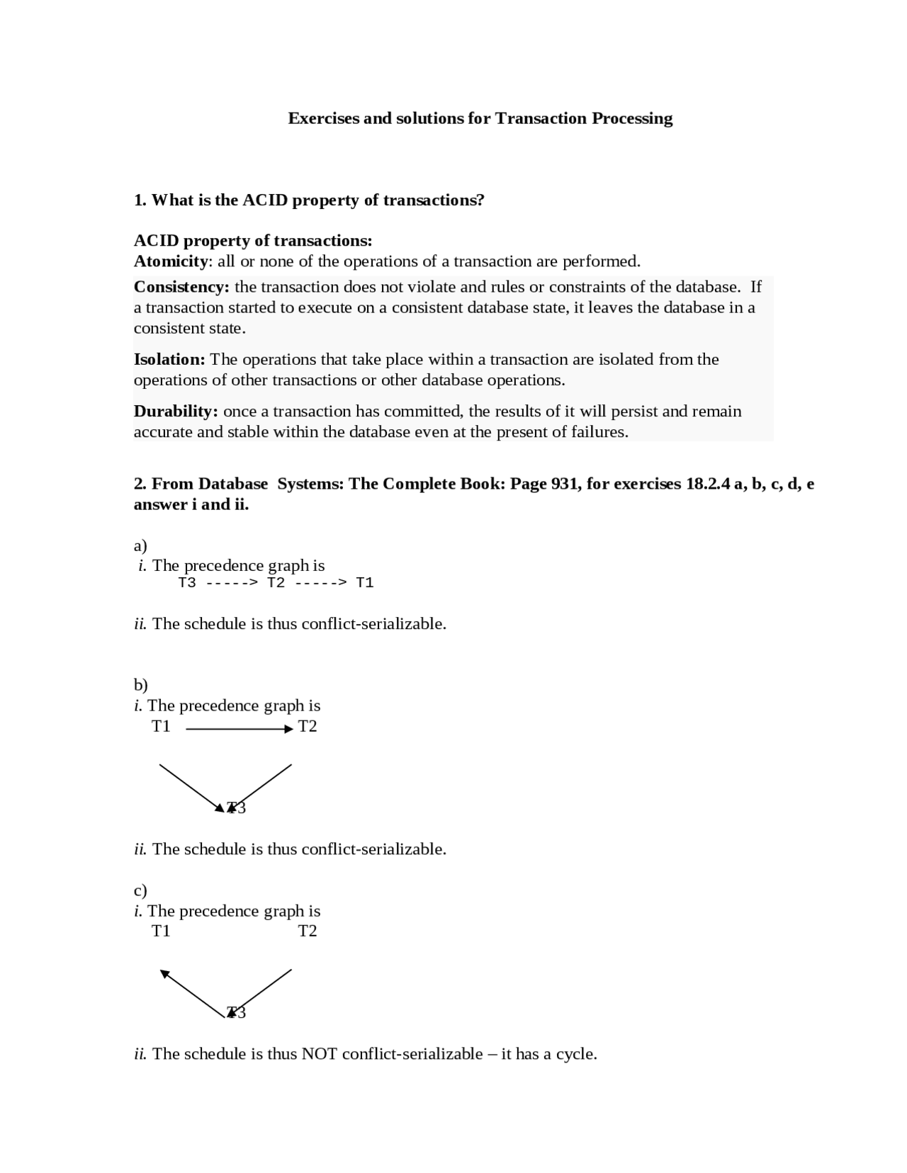 Exercises And Solutions For Transaction Processing Assignment Csce