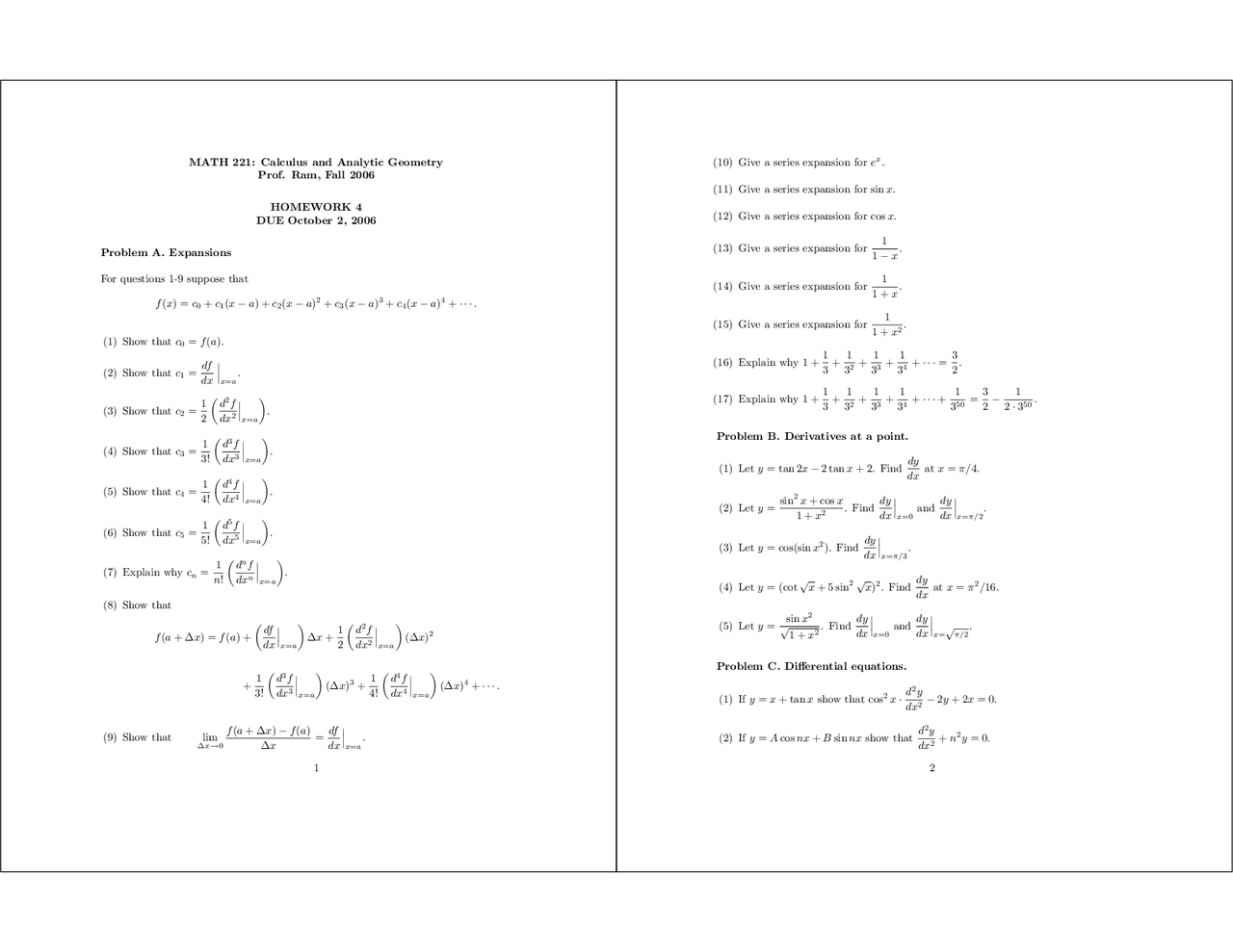 Assignment Iv Questions Unsolved Calculus And Analytic Geometry