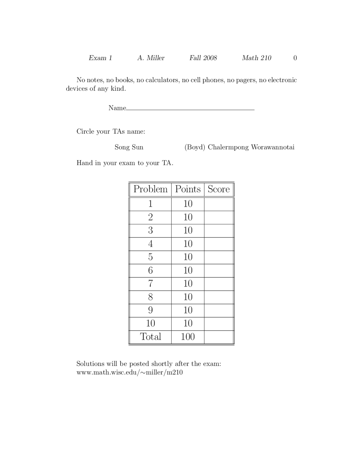 Solutions For Practice Exam 1 Topics In Finite Mathematics Math 210