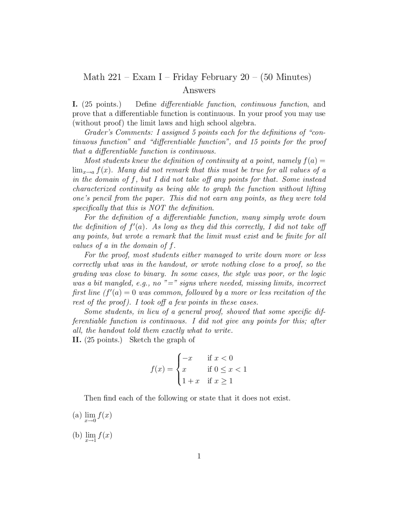 Solved Exam 1 For Calculus And Analytic Geometry Math 221 Docsity