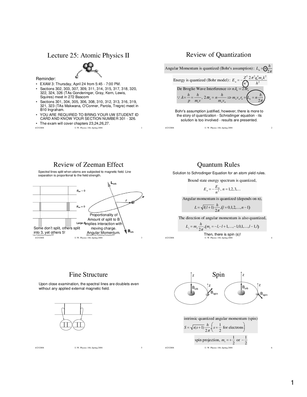 Atomic Physics II - General Physics - Lecture Notes | PHYSICS 104 - Docsity