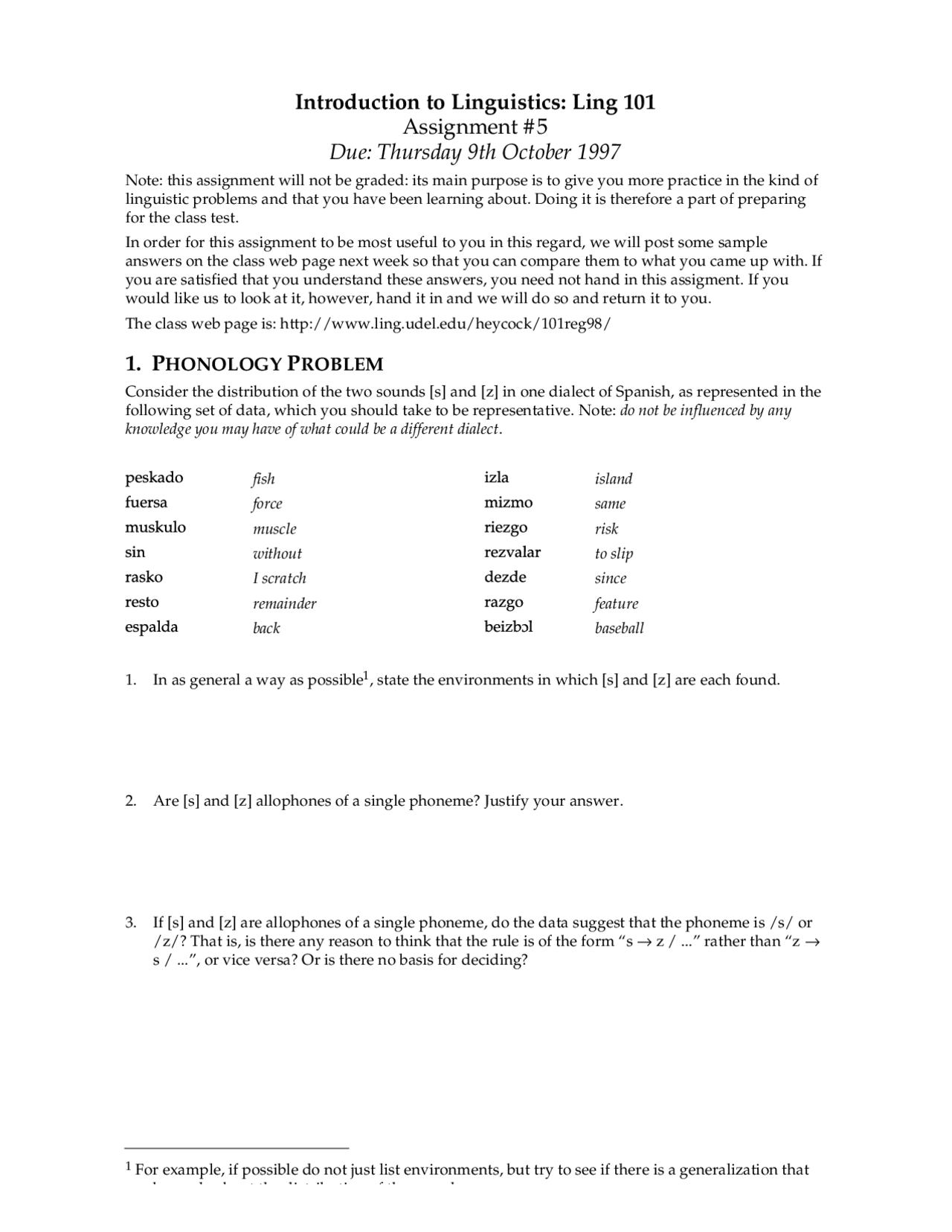 Assignment 5 Questions Introduction To Linguistics I Ling 101 Docsity