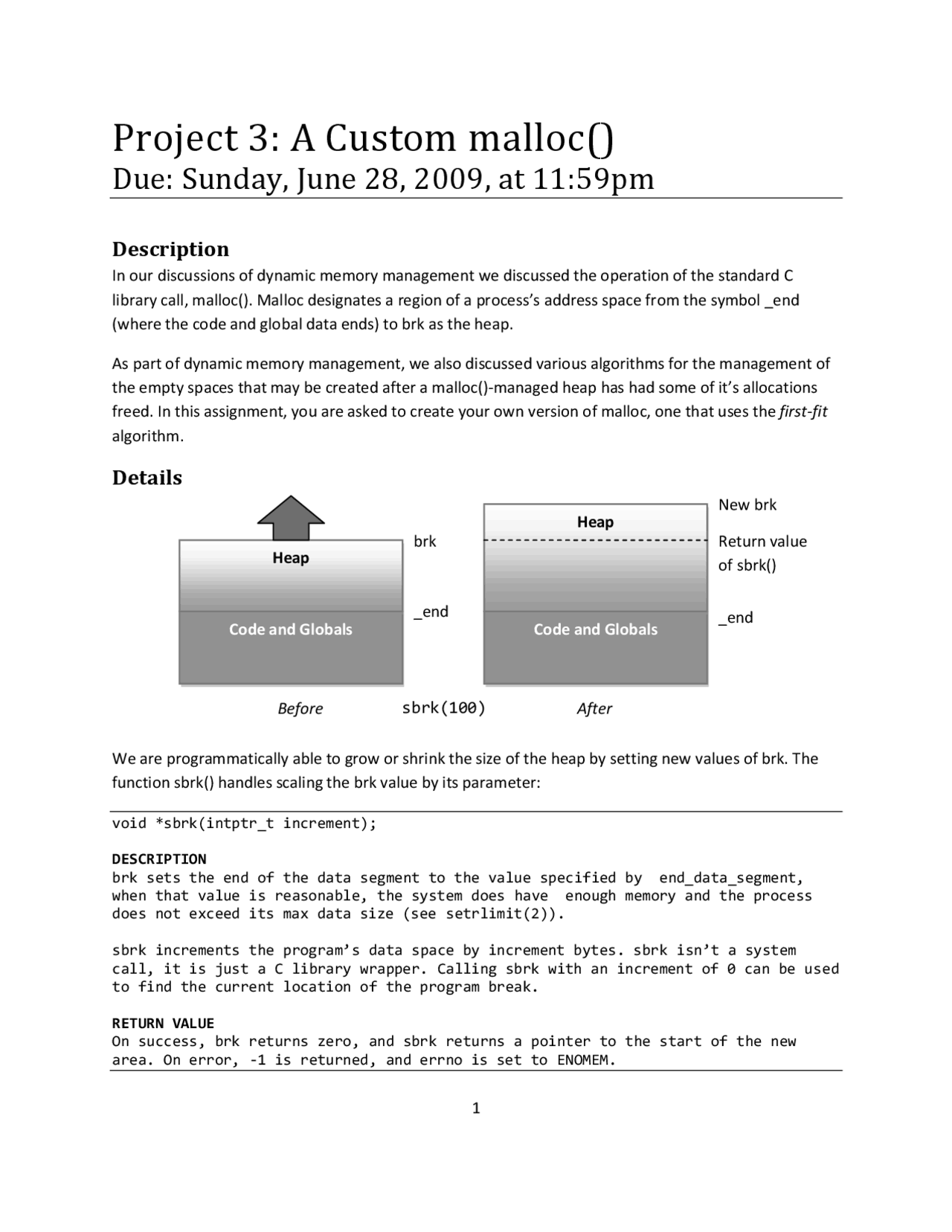 A Custom Malloc Introduction To System Software Project 2 Cs 0449 Docsity