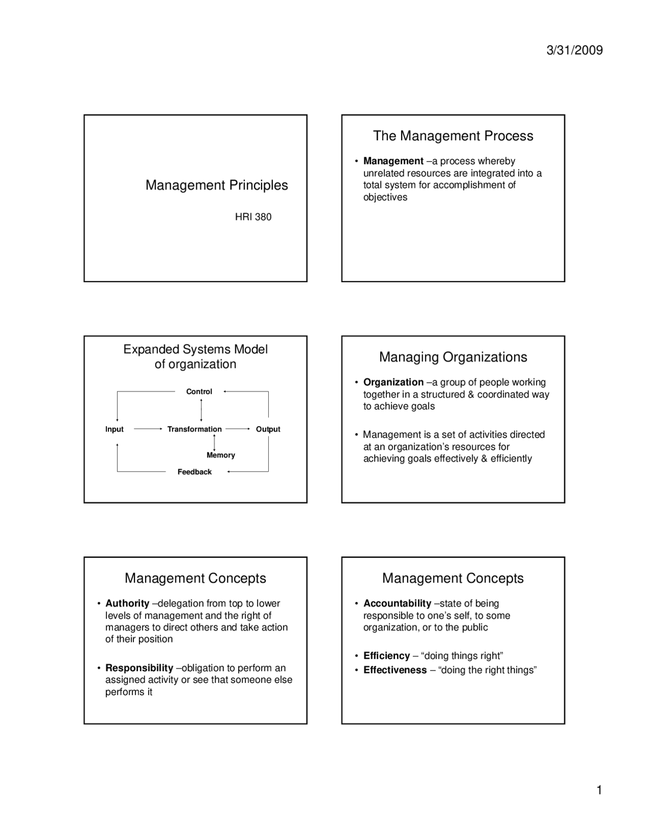 Management Principles Lecture Slides Hri 380 Docsity
