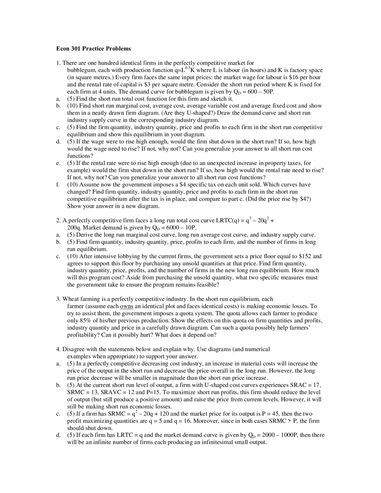 Practice Problems Intermediate Microeconomics Econ 301 Docsity