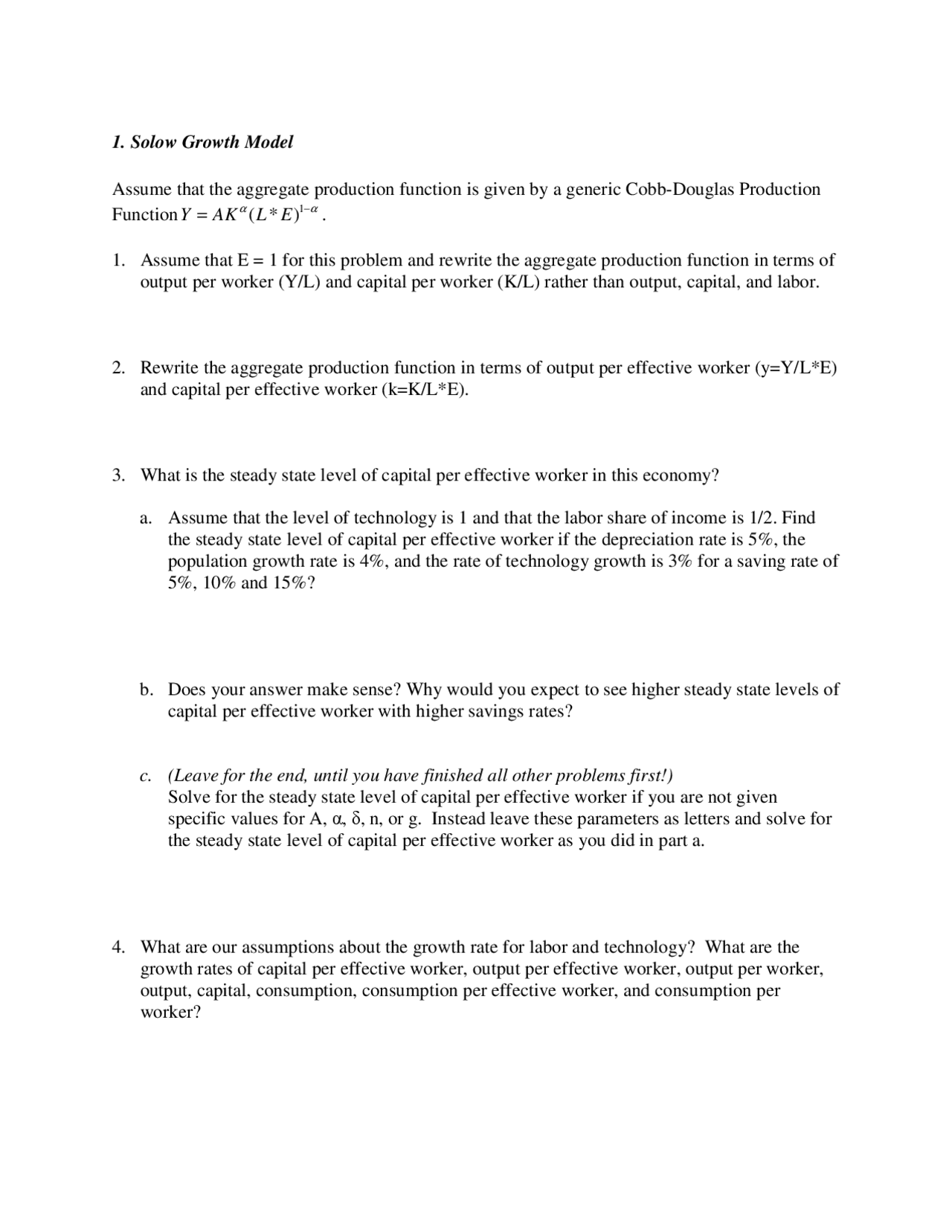 Solow Growth Model Assignment Econ 302 Docsity